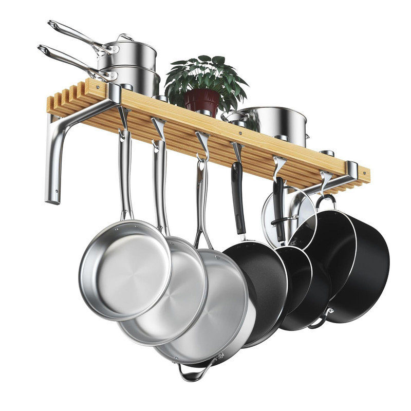 Prep & Savour Cooks Standard Wall Mounted Wooden Pot Rack, 36 by 8-Inch ...