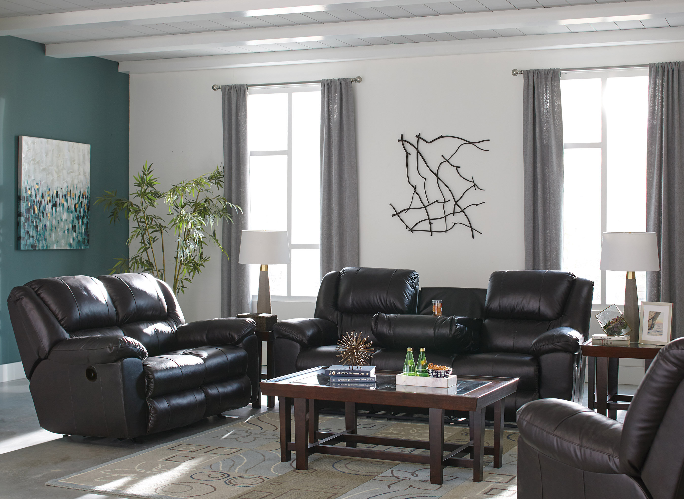 Red Barrel Studio® Teone 2 Piece Genuine Leather Reclining Living Room ...