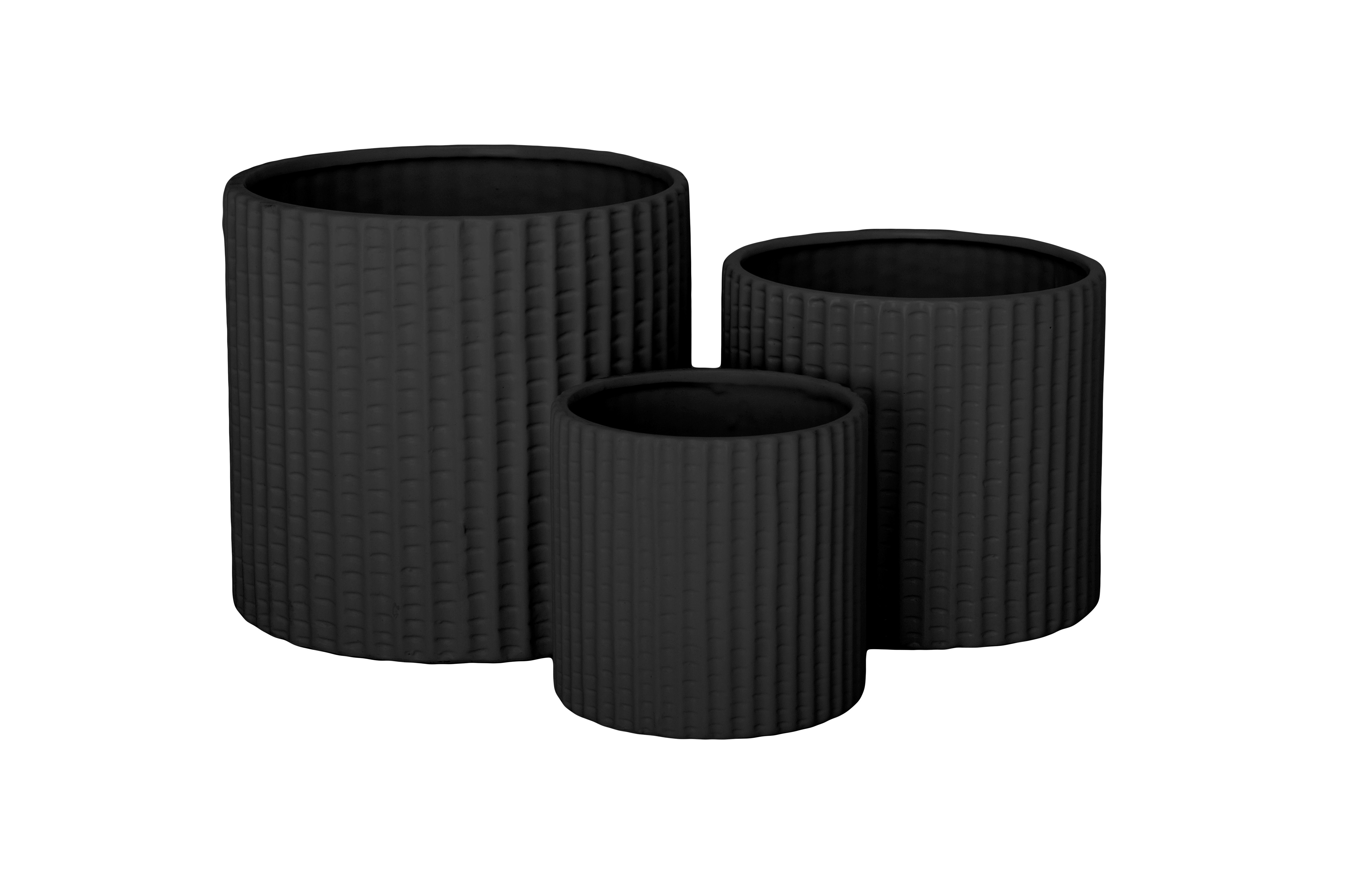 Ebern Designs Ceramic Round Pot with Embossed Ribbed Pattern Set of ...