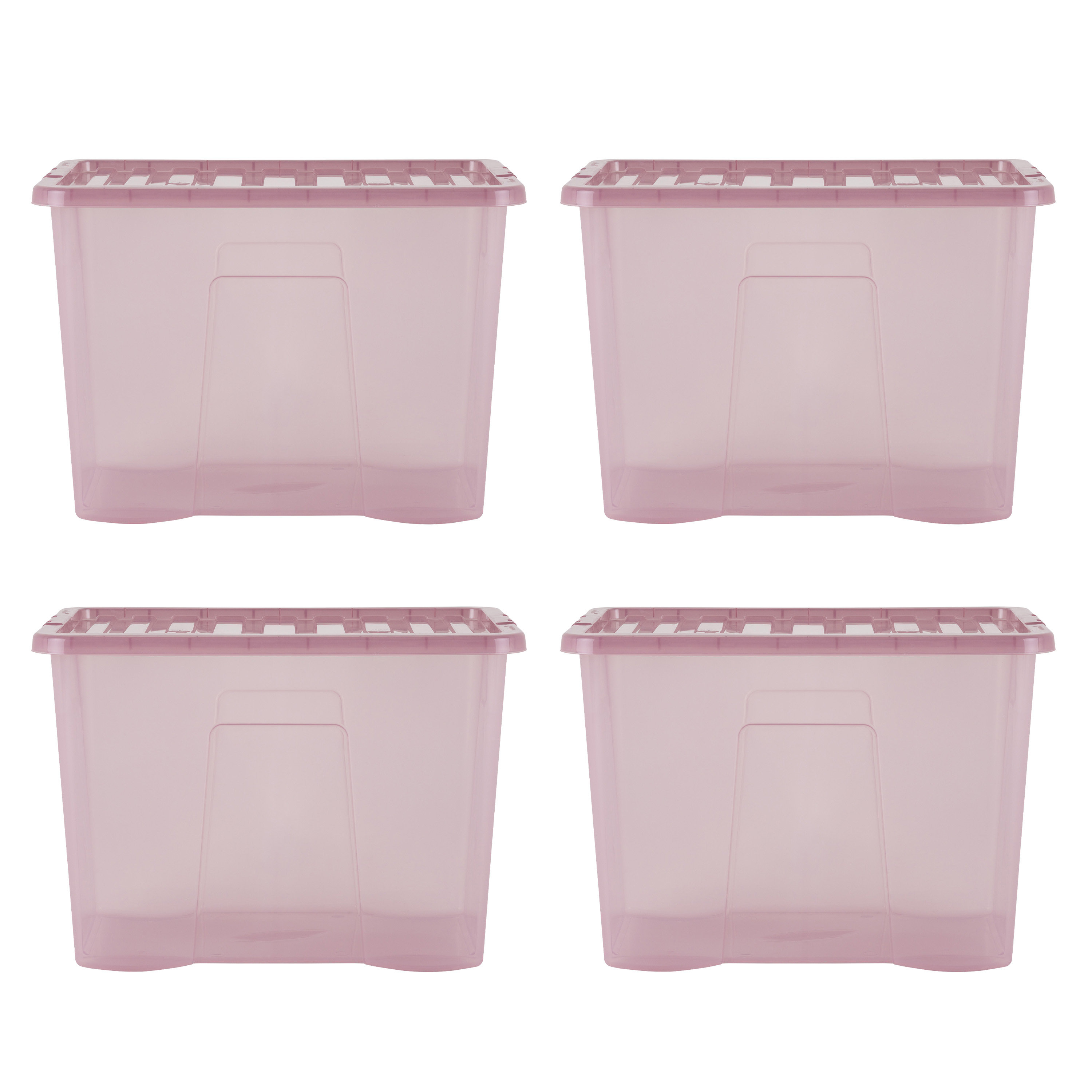 Wham Crystal 80L Plastic Storage Box Pack of 4 Tint Dusky Orchid ...