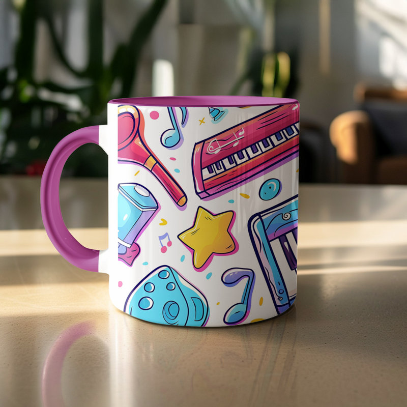 East Urban Home Kids Drawing Style 11oz Accent Mugs – White Ceramic ...