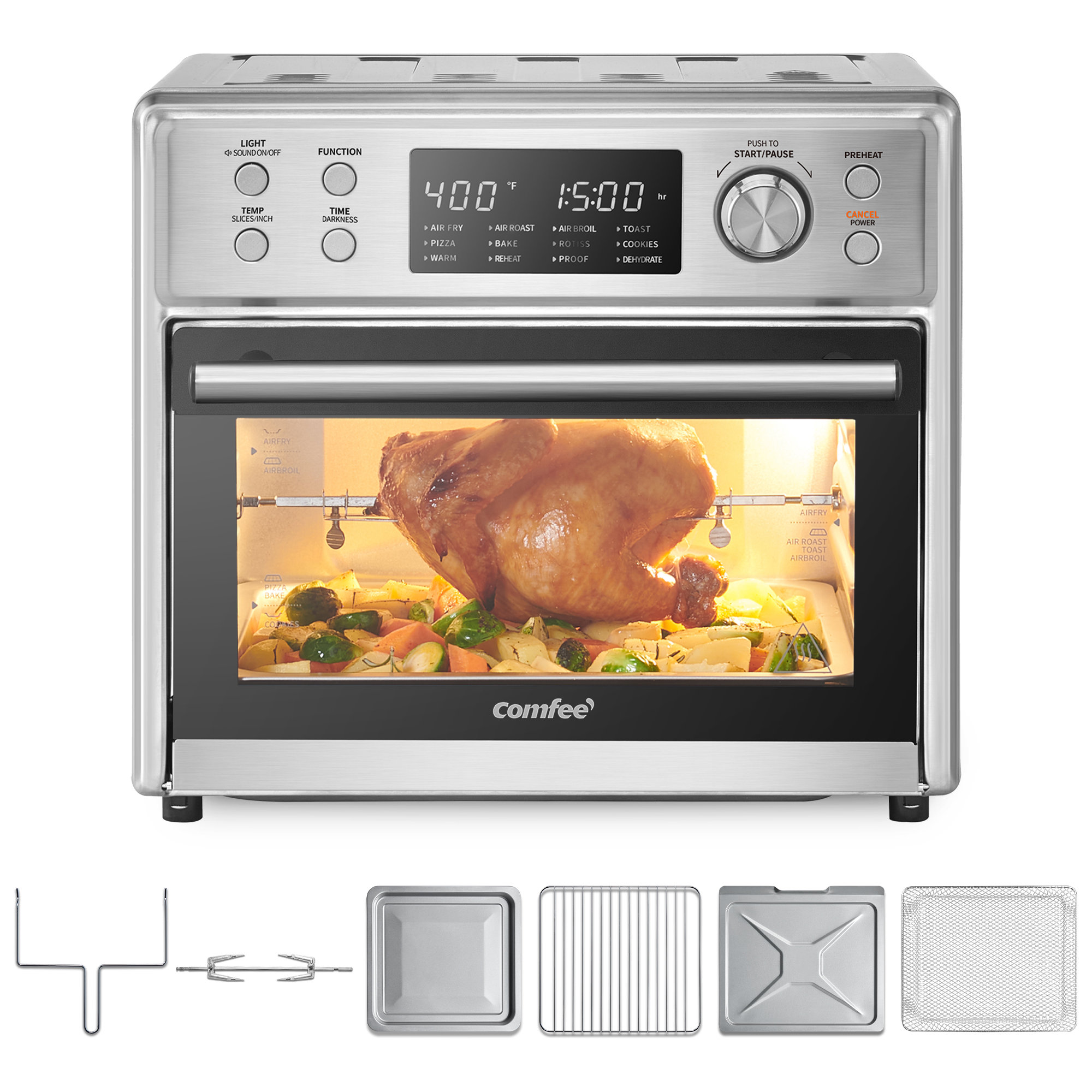 Comfee' COMFEE' 12-in-1 Toaster Oven Air Fryer Combo Rotisserie, Countertop Convection Toaster ...