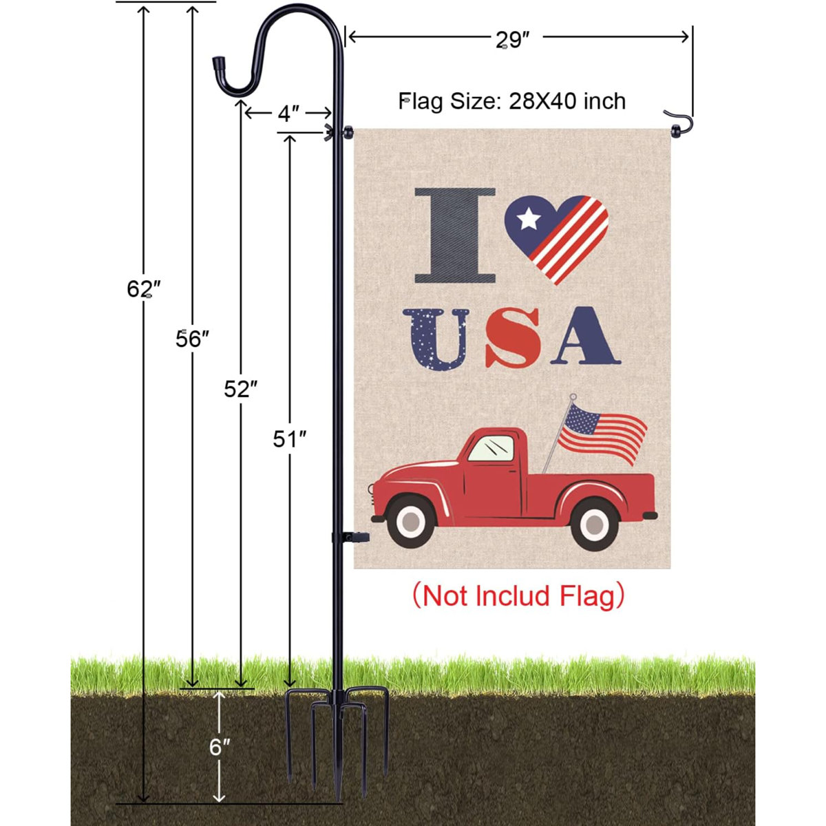 Arlmont & Co. Upgraded Garden Flag Holder Stand With Shepherd Hook For ...