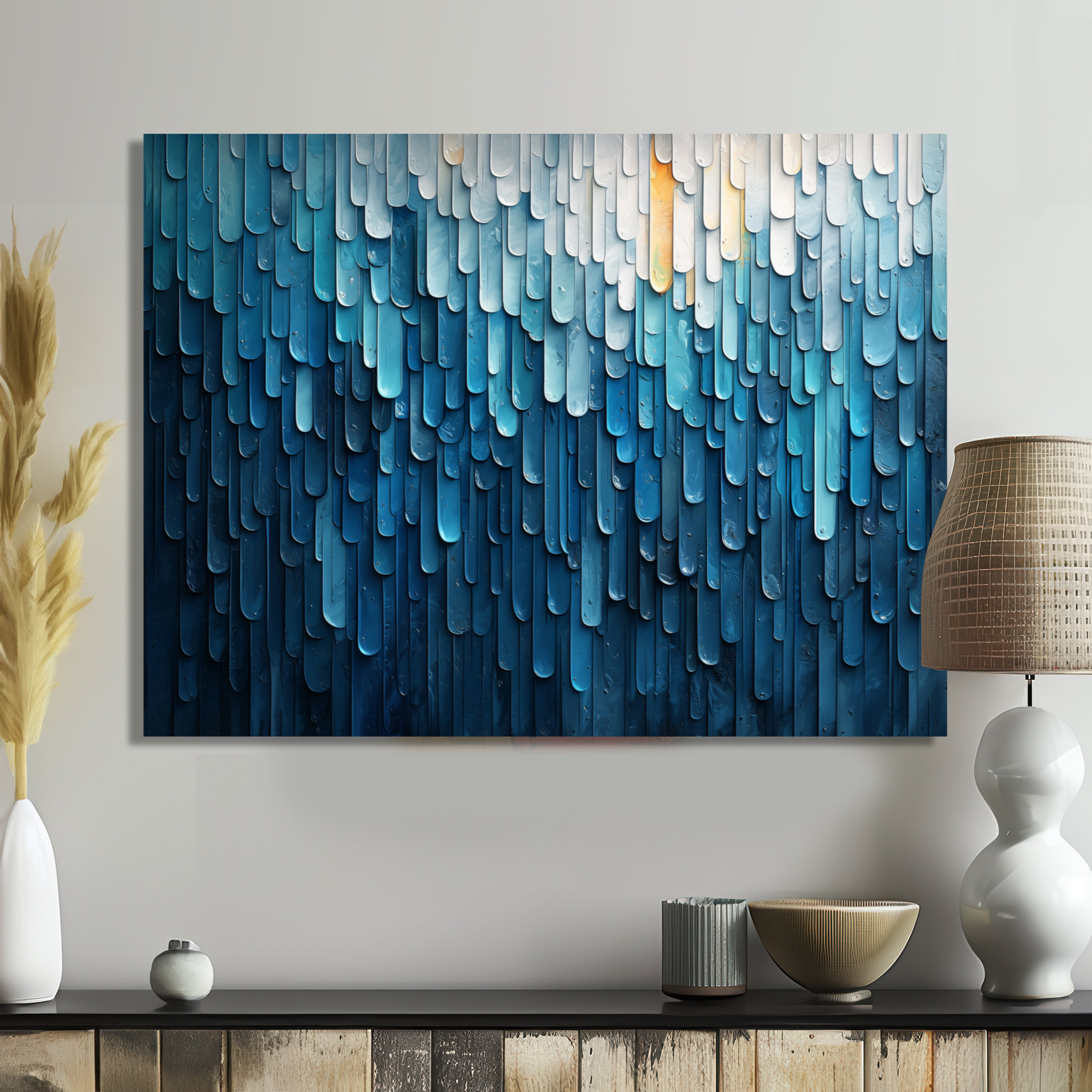 Ivy Bronx Drip Paint Of Blue Cubic Matrix II - Modern Metal Art Print ...