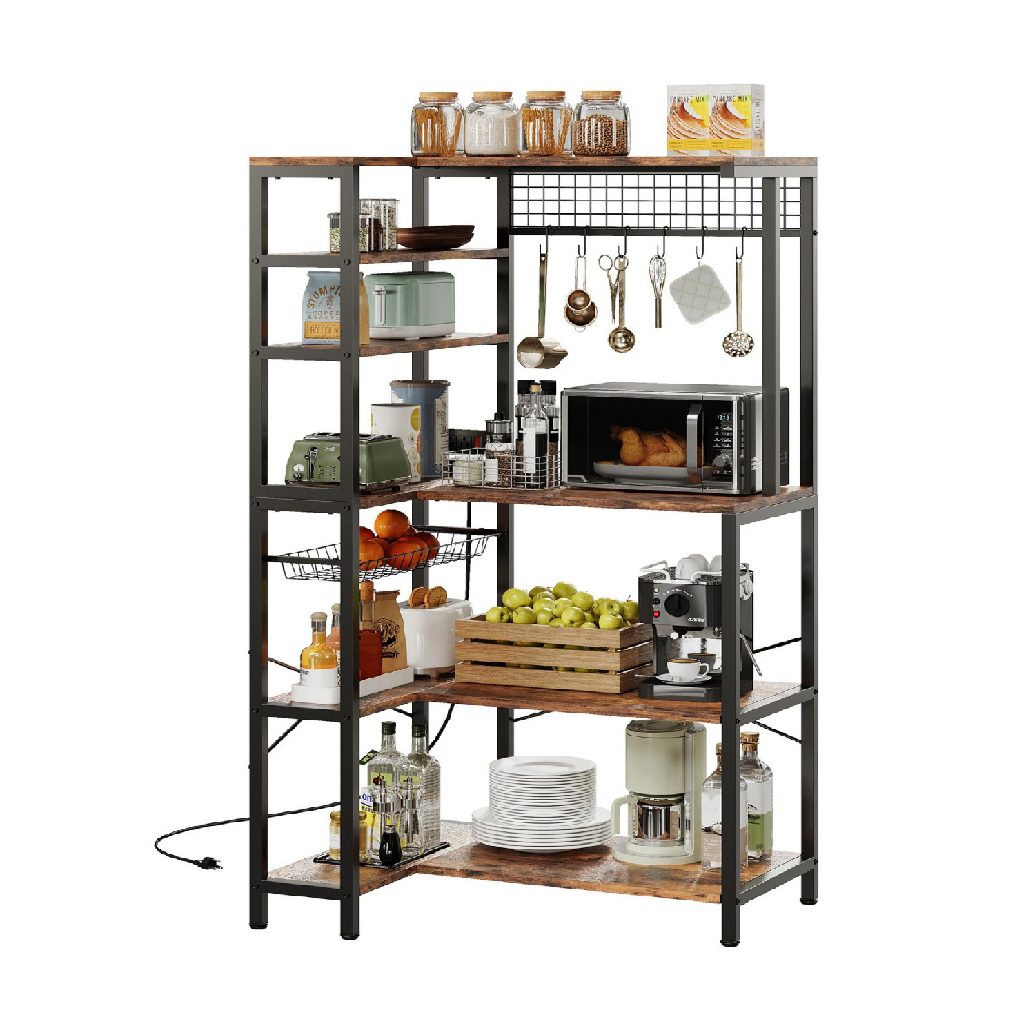 17 Stories 5-Tier Corner Bakers Rack With Storage, 6 S-Shaped Hooks And ...