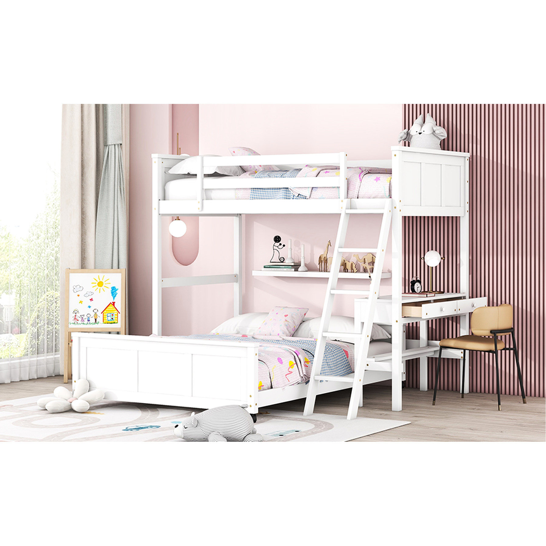 Harriet Bee Twin Over Full Bunk Bed With Desk, White - Versatile For ...
