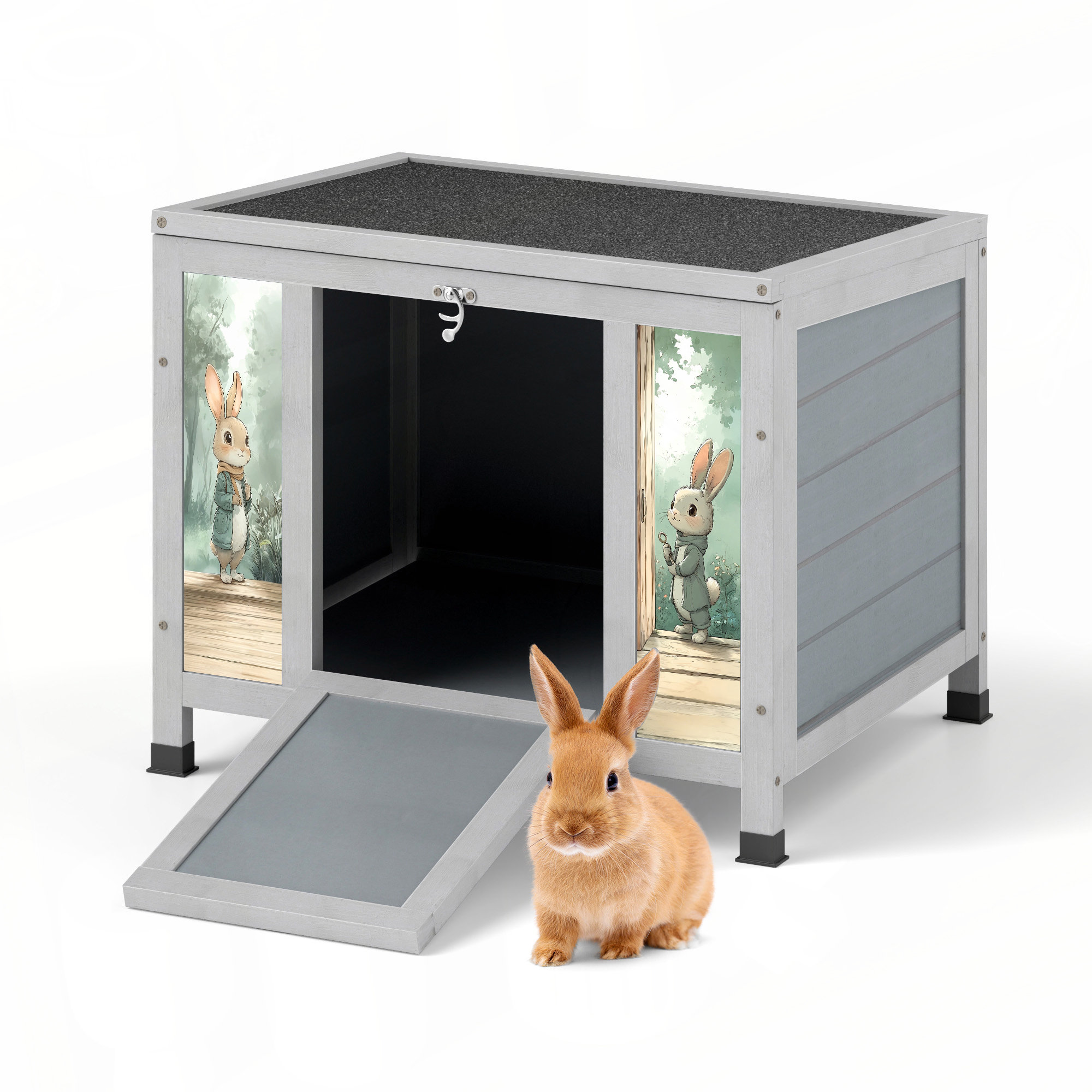Ophelia & Co. Small Outdoor Wooden Rabbit Hutch with Lockable Door ...
