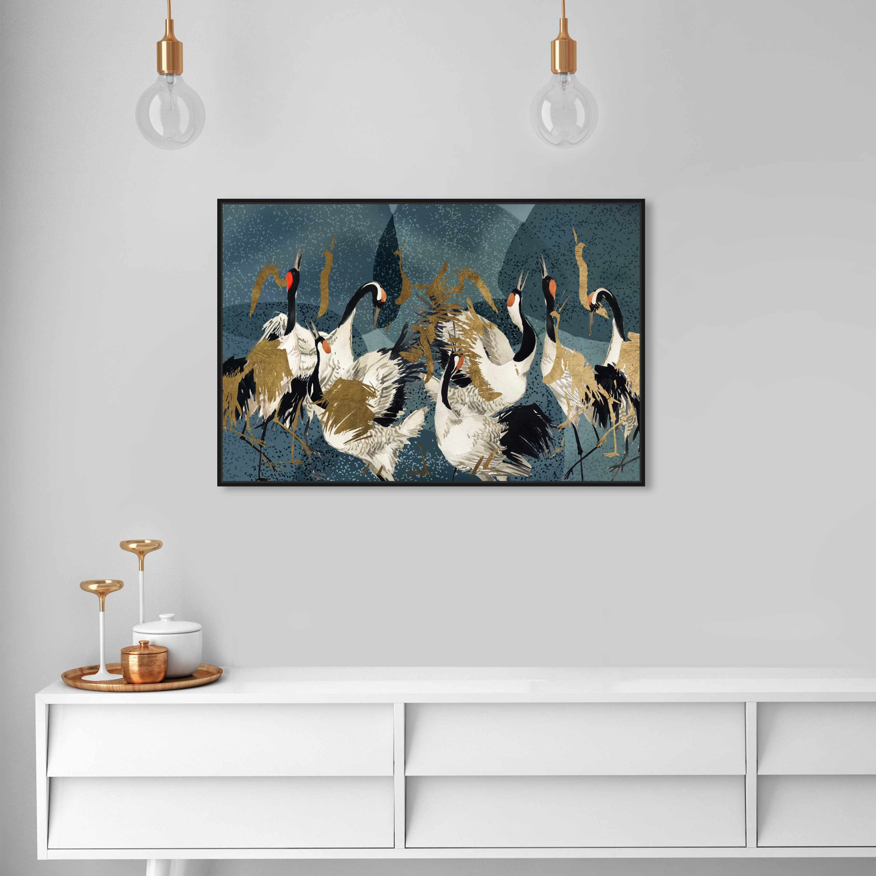 Oliver Gal Prints Crane Love Crane Love Modern White Framed On Canvas ...