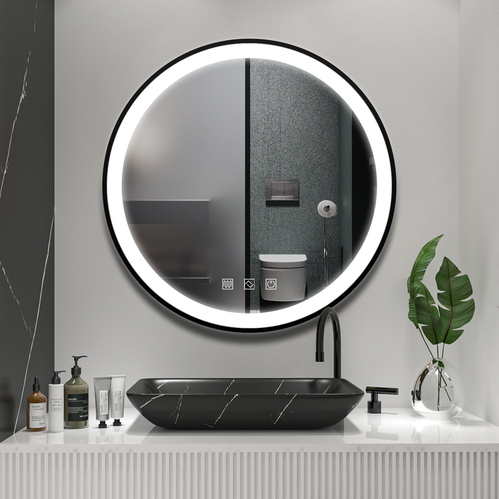 Ivy Bronx Camyra Round Mirror with led lighted Bathroom vanity mirrors ...