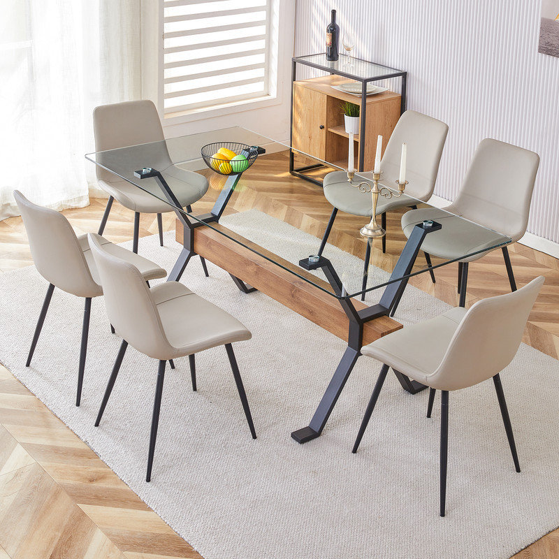 17 Stories Glass Top Trestle Dining Table Set - Wayfair Canada