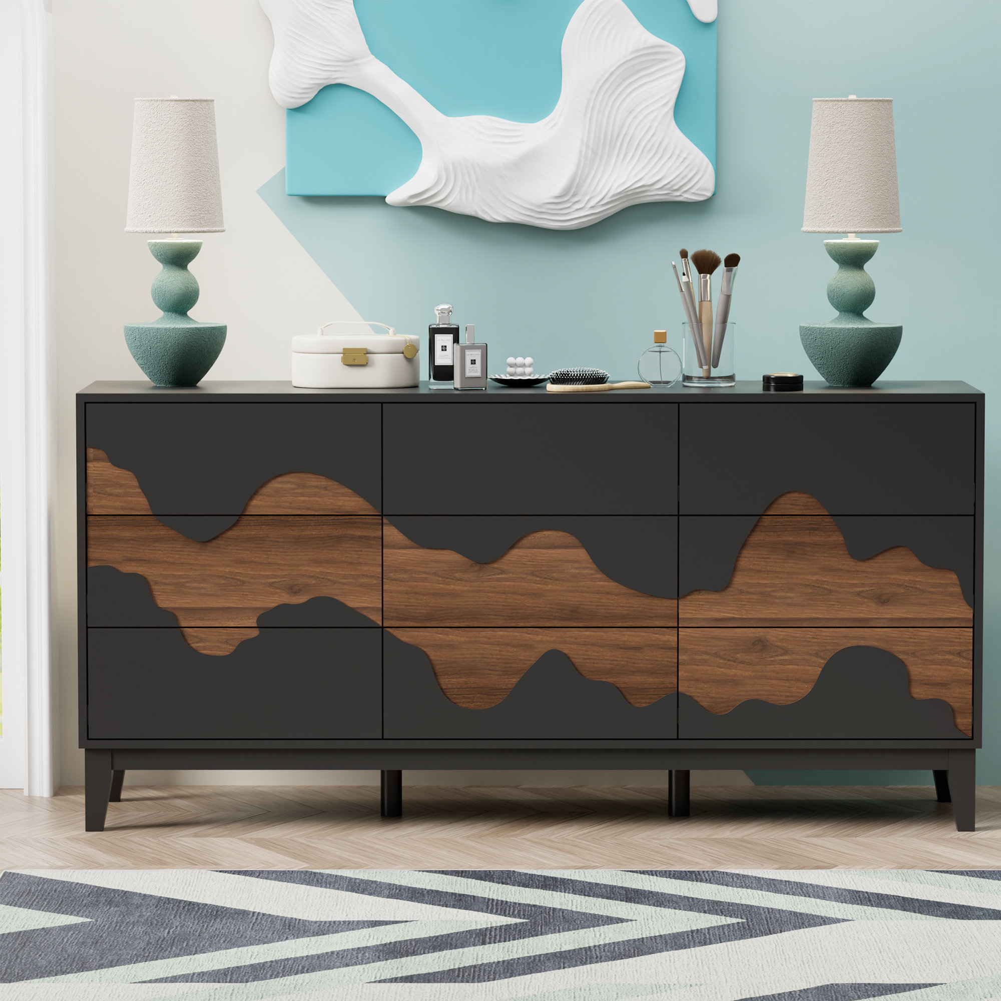 George Oliver 9 Drawer 63" W Flowing Water Pattern Dresser & Reviews ...