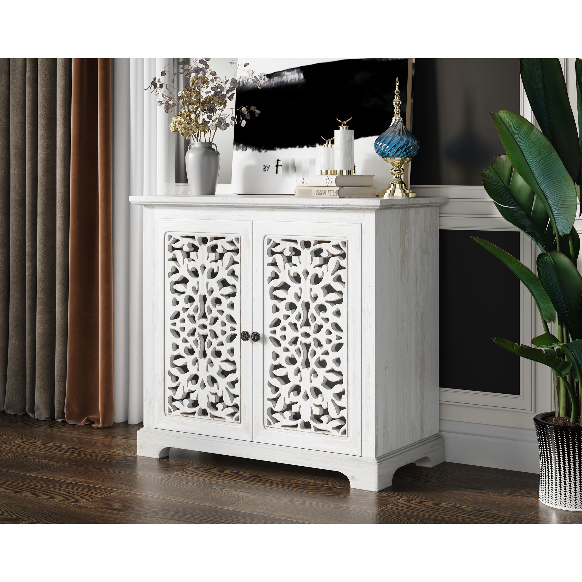 August Grove® Antique Sideboard Cabinet With Metal - Functional For ...