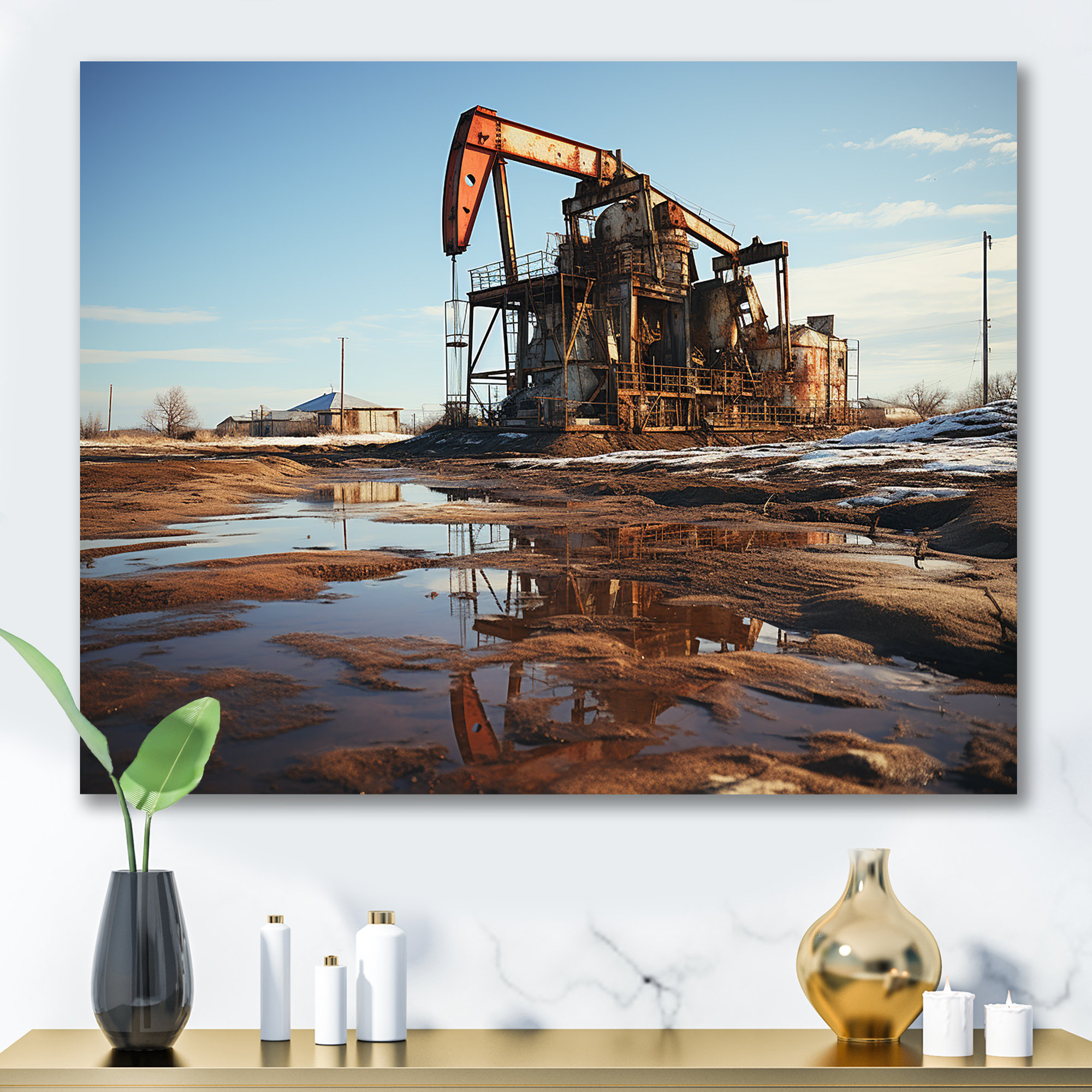 Design Art Oill Drilling Rigs Field Winter Scenery On Canvas Print ...