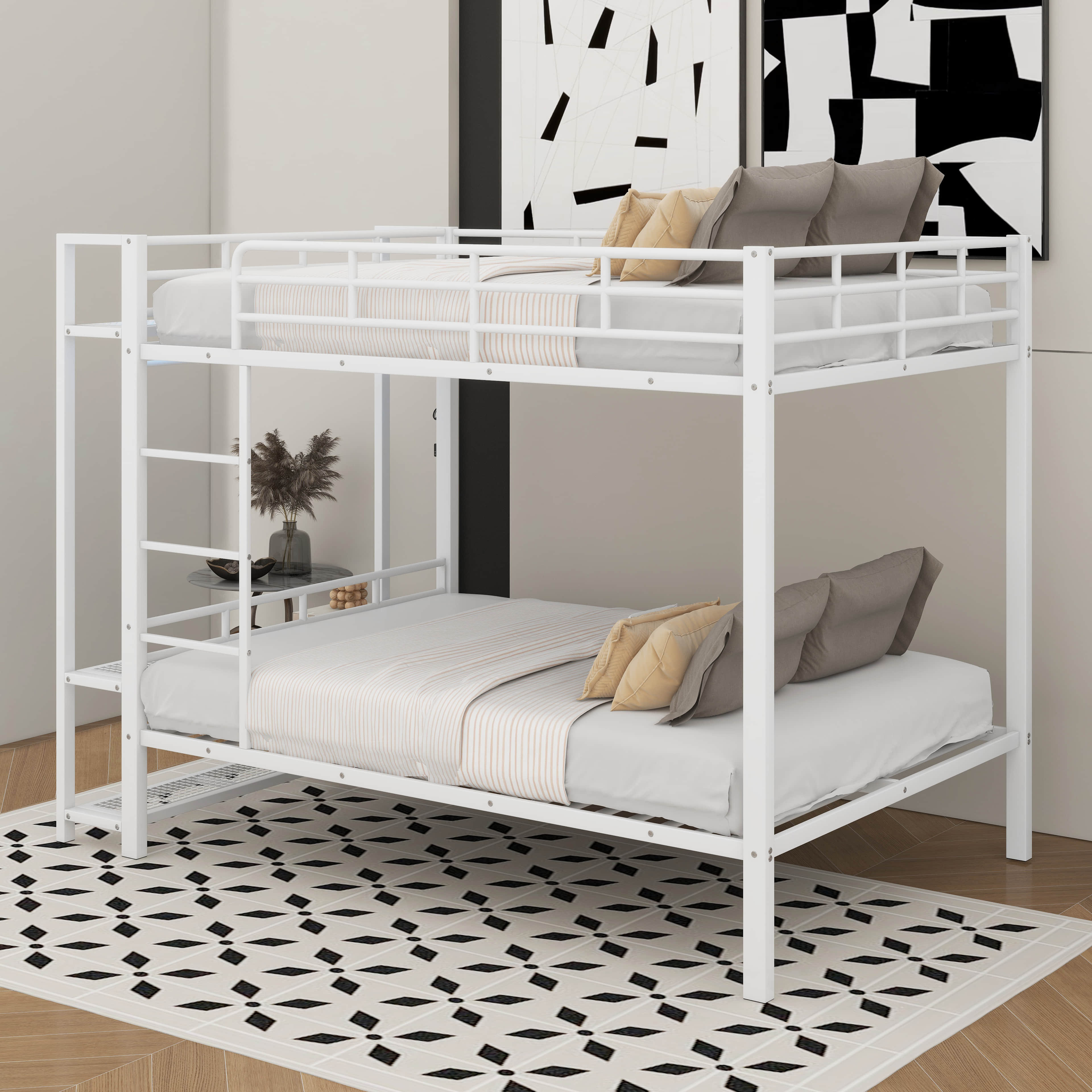 Latitude Run® Full Size Metal Bunk Bed With Storage Mesh Shelves And ...