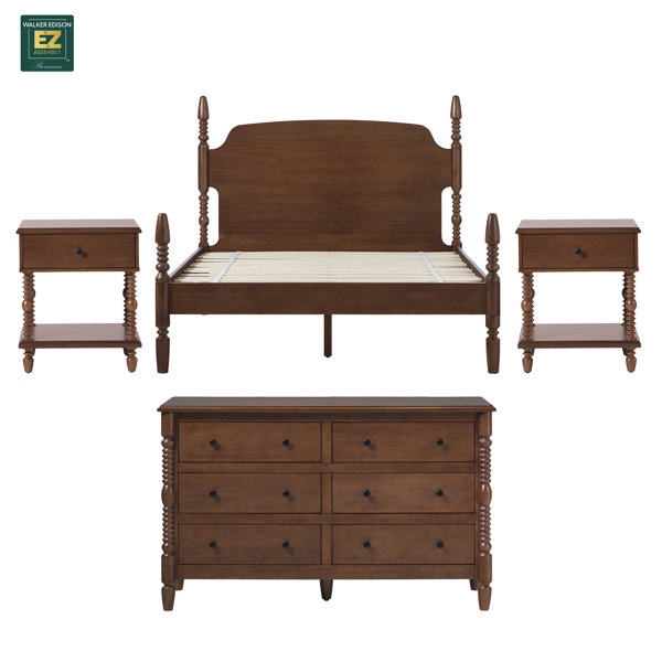 Walker Edison Solid Wood 4-Piece Spindle VivienneBed With Two Walker ...