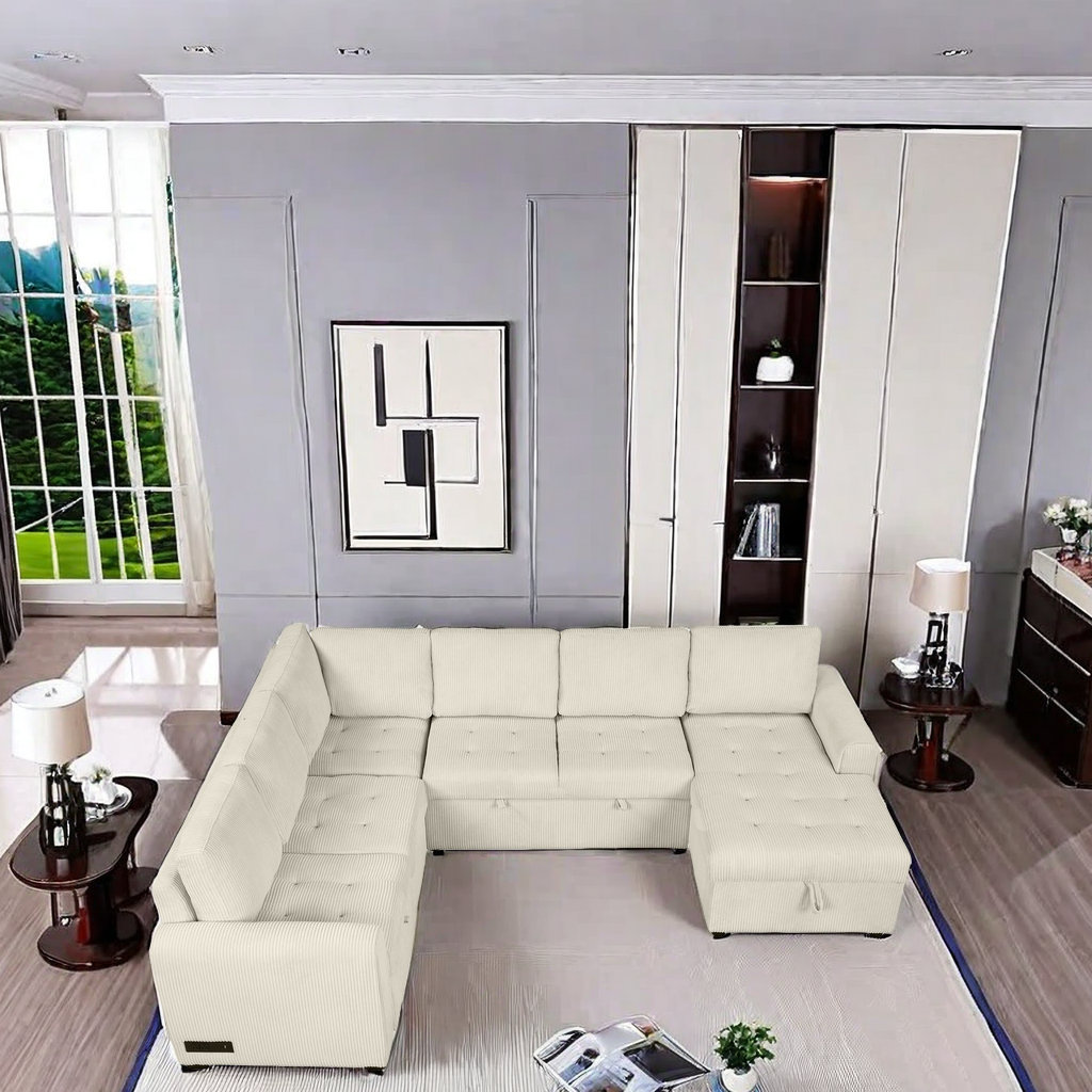 Wonderfulsky U-Shaped Sectional Sofa With Pull-Out Bed, Storage Chaise ...