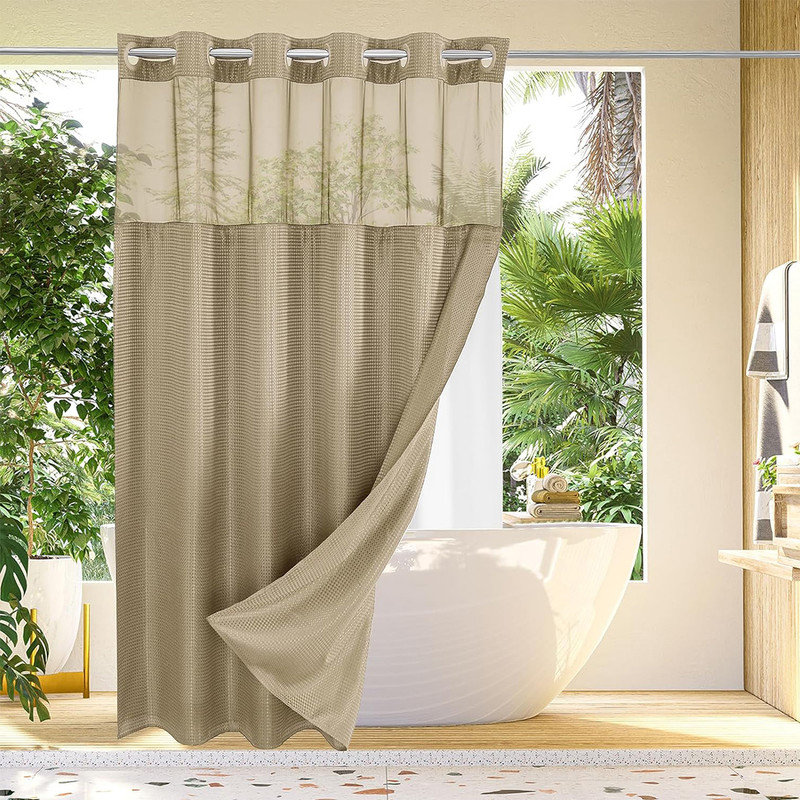Latitude Run® No Hook Waffle Weave Shower Curtain with Snap-in Fabric ...