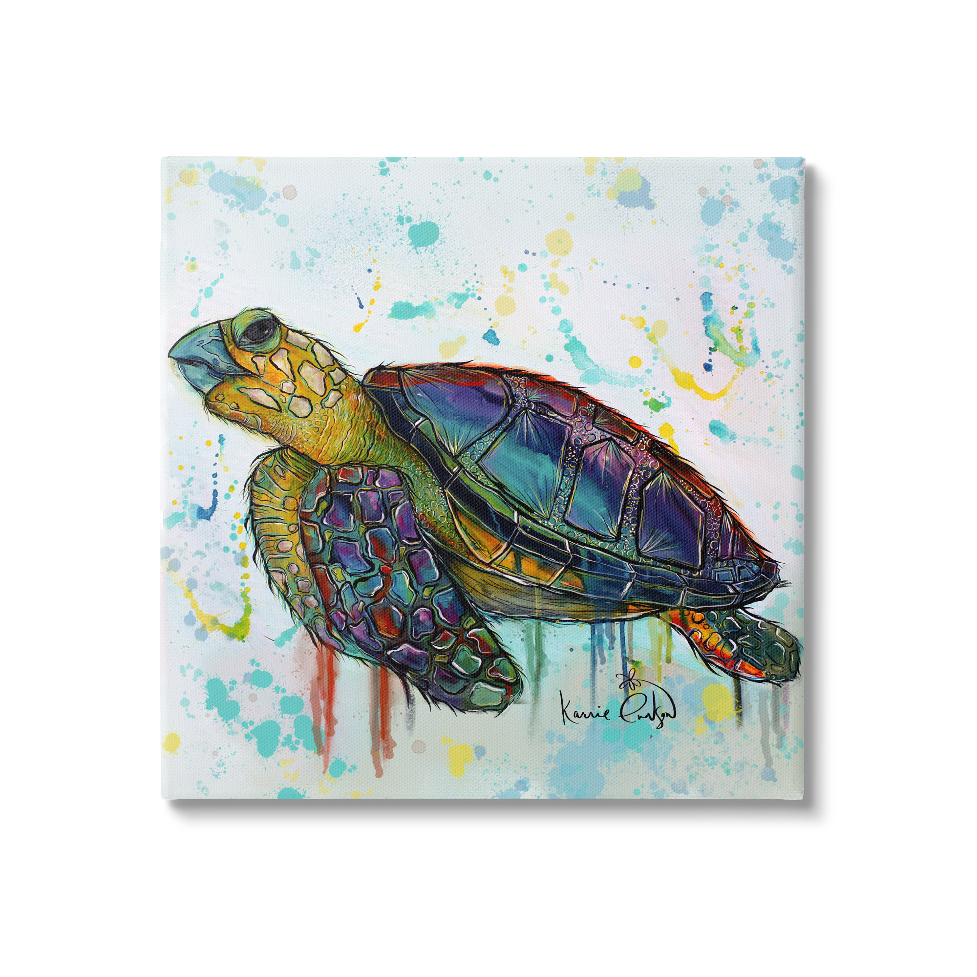 Stupell Industries Urban Street Style Sea Turtle Paint Drip Canvas Wall ...