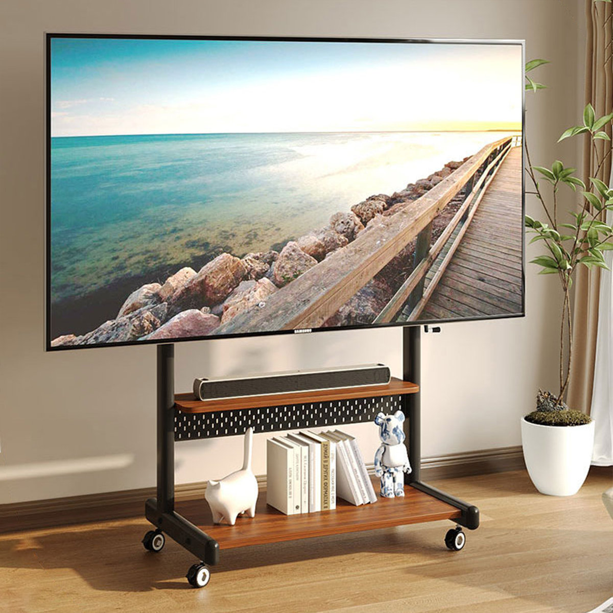 Organix Pattern 33.46"Retro Hand-Crank Adjustable Mobile TV Stand ...