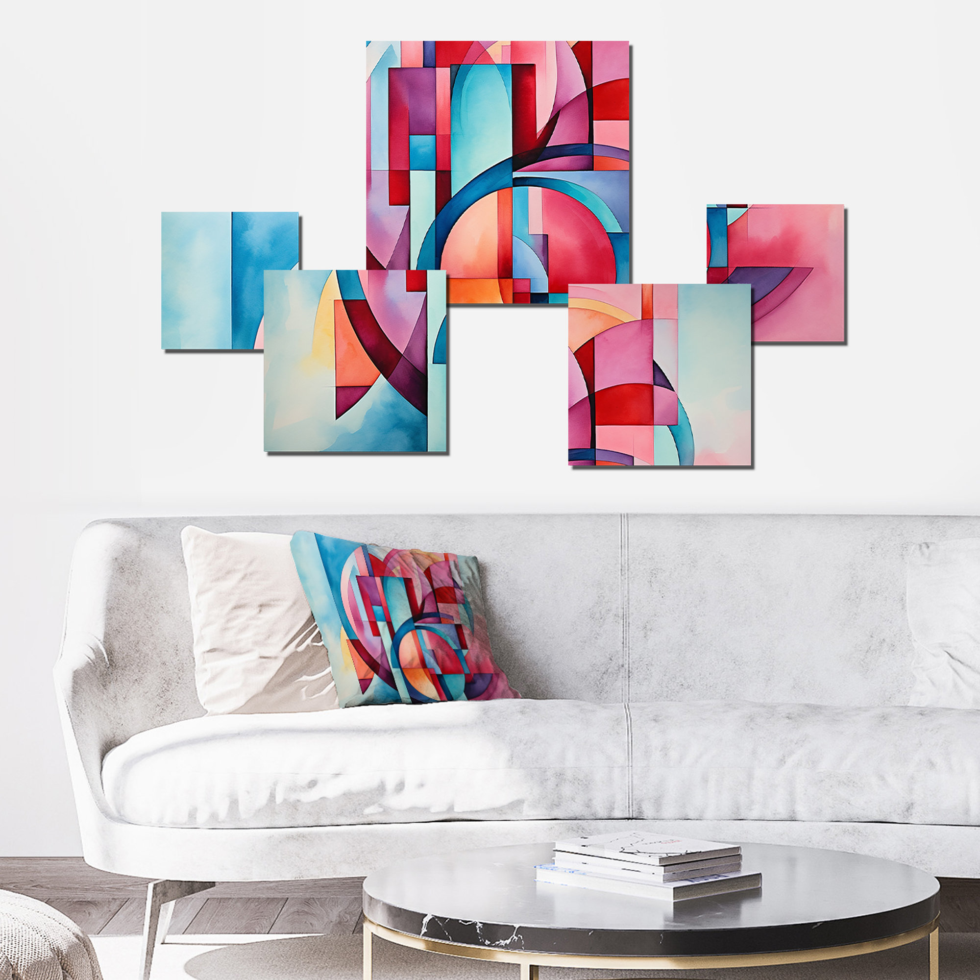 Ivy Bronx Pink And Blue Geometric Spiral - Geometric Square Wall Art ...