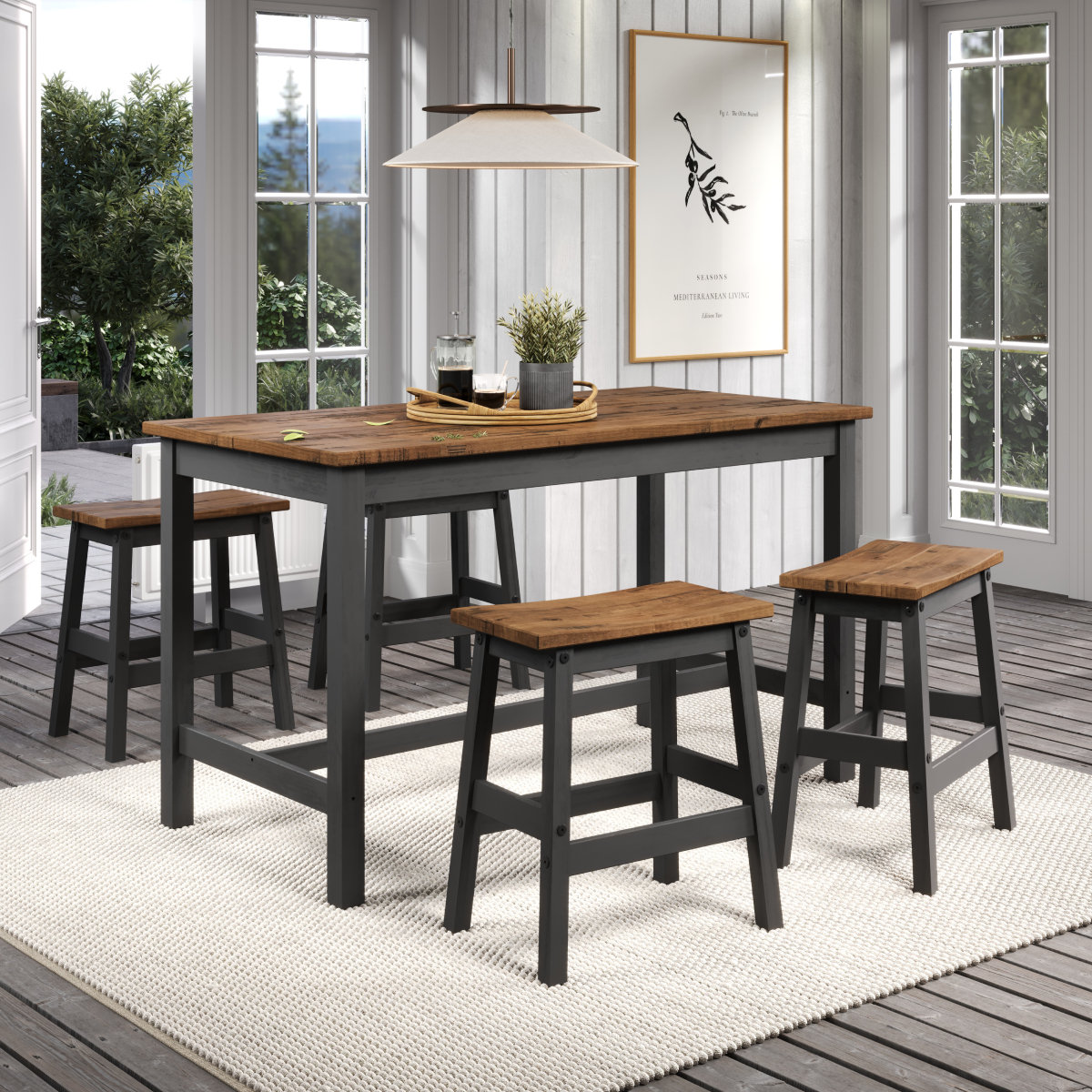 August Grove® Wood Dining Set Table And 4 Stools Delija | August Grove ...