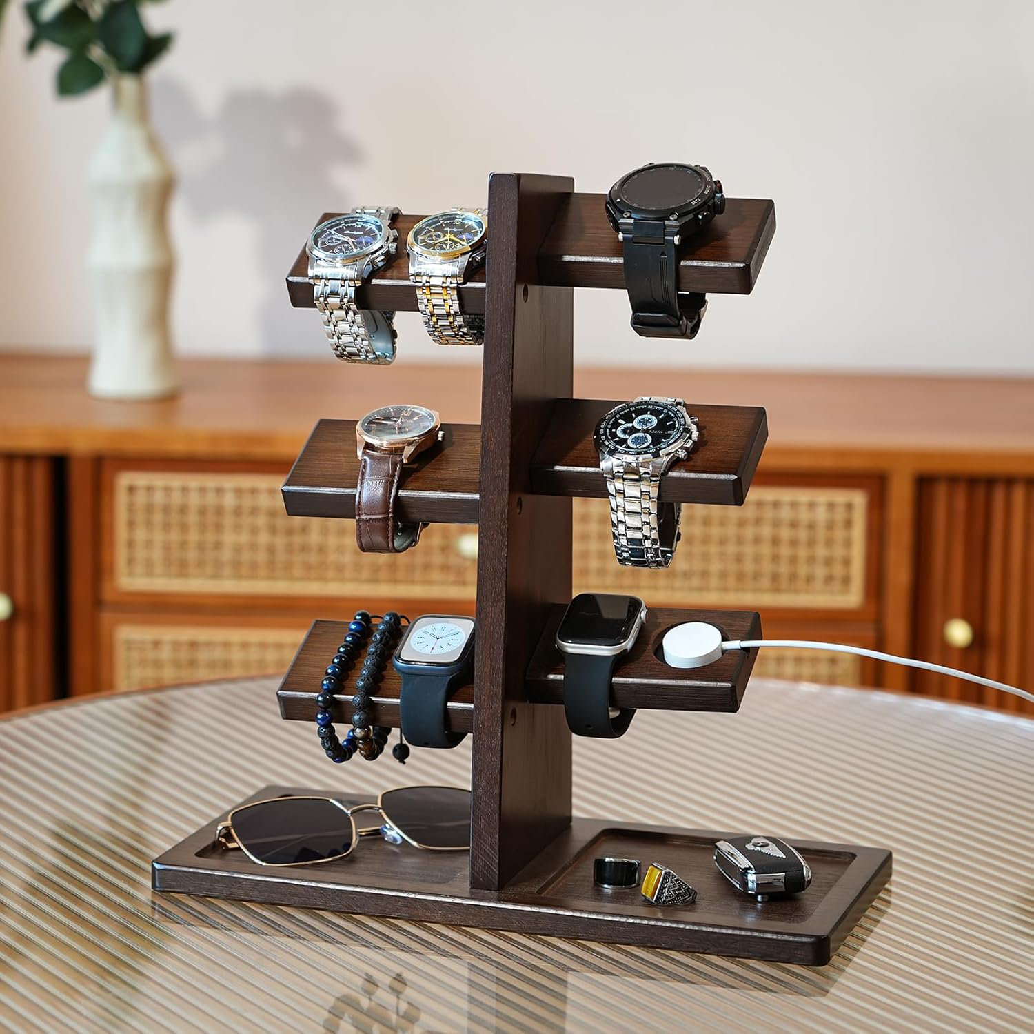 Millwood Pines Watch Holder Stand With Charging Station Wooden Watch ...