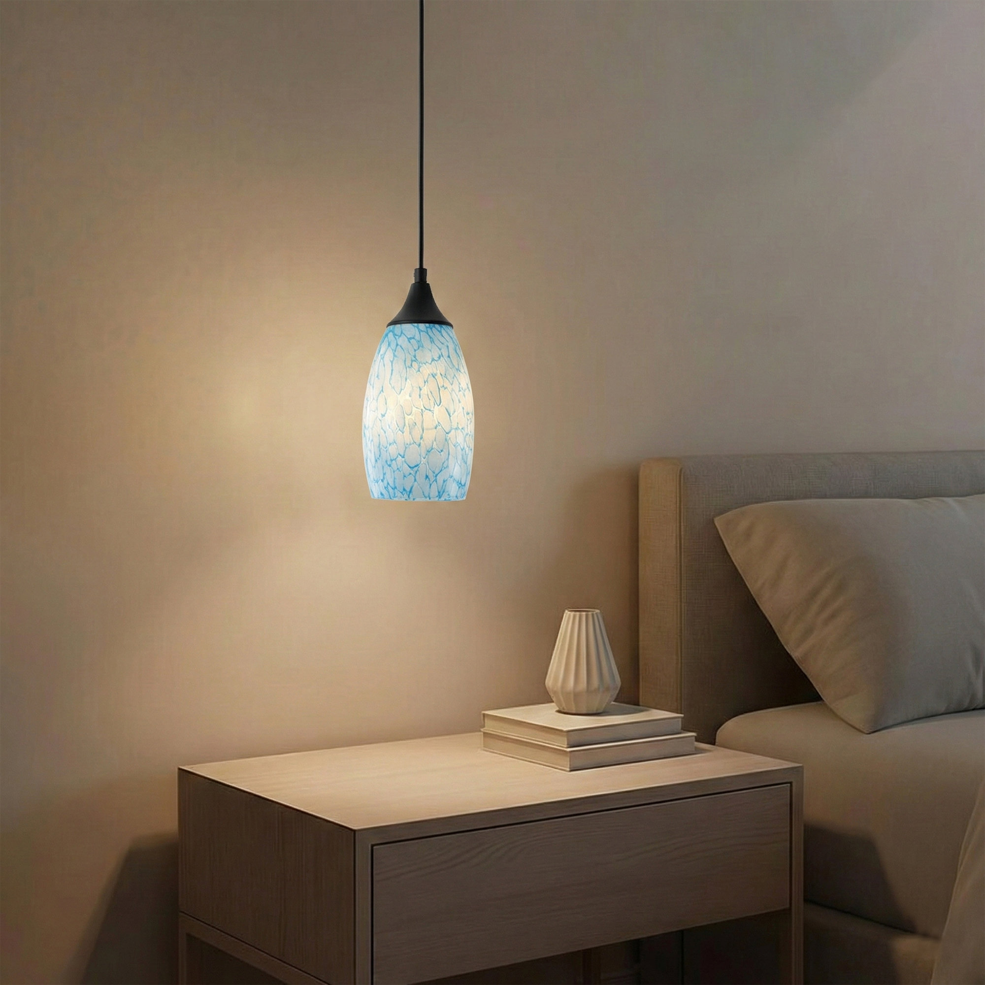 Latitude Run® 1-Dumb black dimmable blue glass pendant light | Wayfair