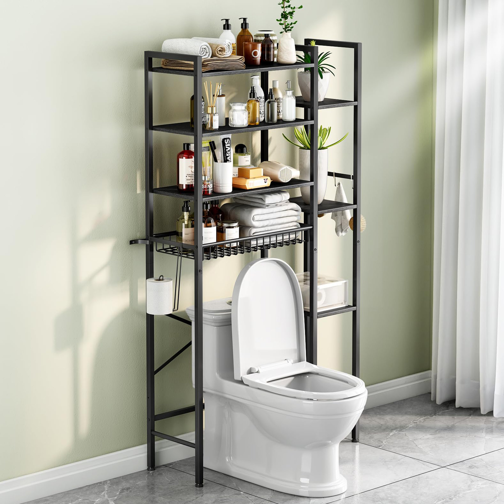 Hokku Designs Over The Toilet Storage Rack with Extra Side Shelves ...
