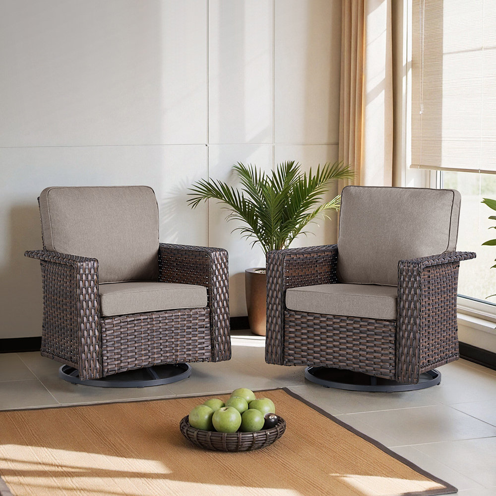 Latitude Run® 2-Piece Wicker Outdoor Swivel Rocking Chair Set With Flat ...