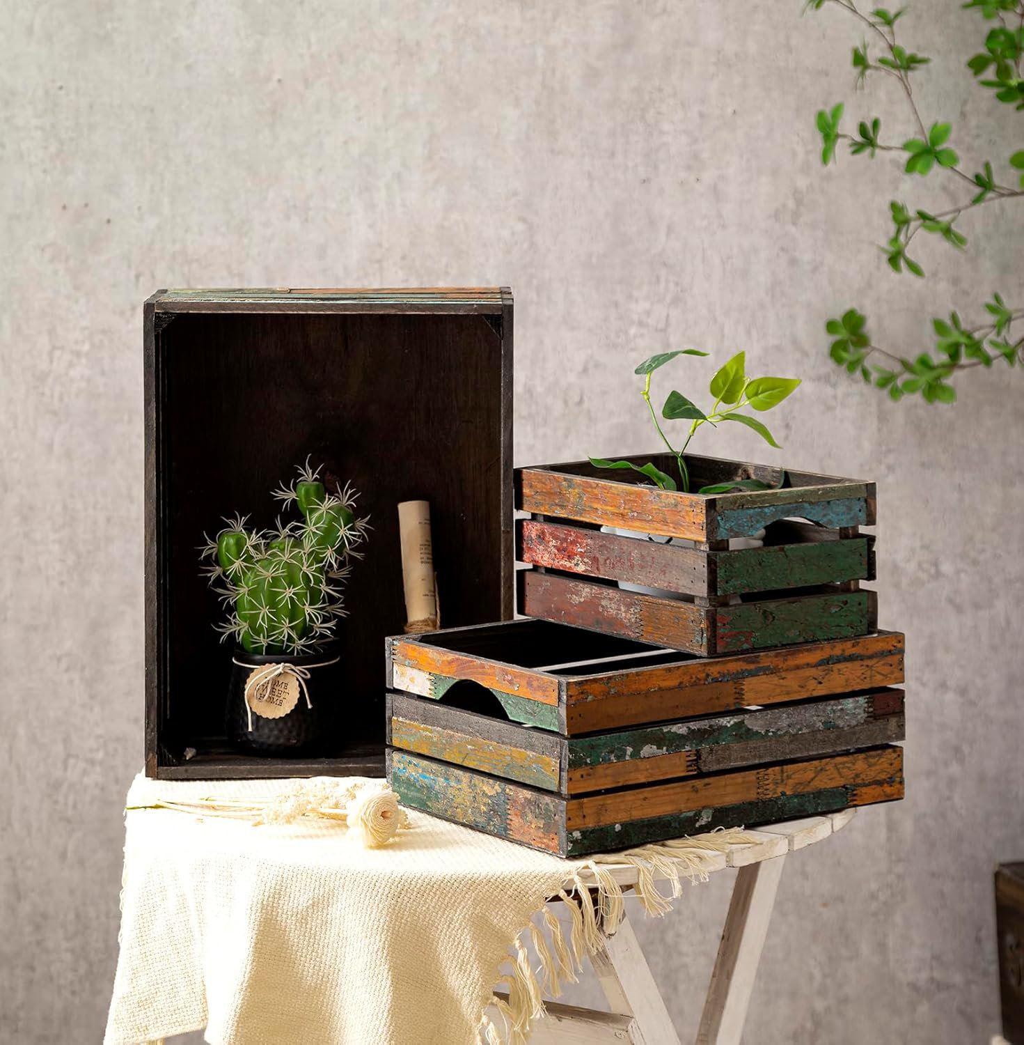 Loon Peak® 3 Rustic Distressed Wood Nesting Crates, Farmhouse ...