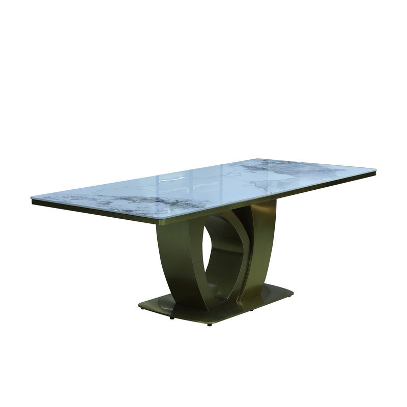 Ivy Bronx Modern Dining Table - Pandora Stone Top with Brushed Gold ...