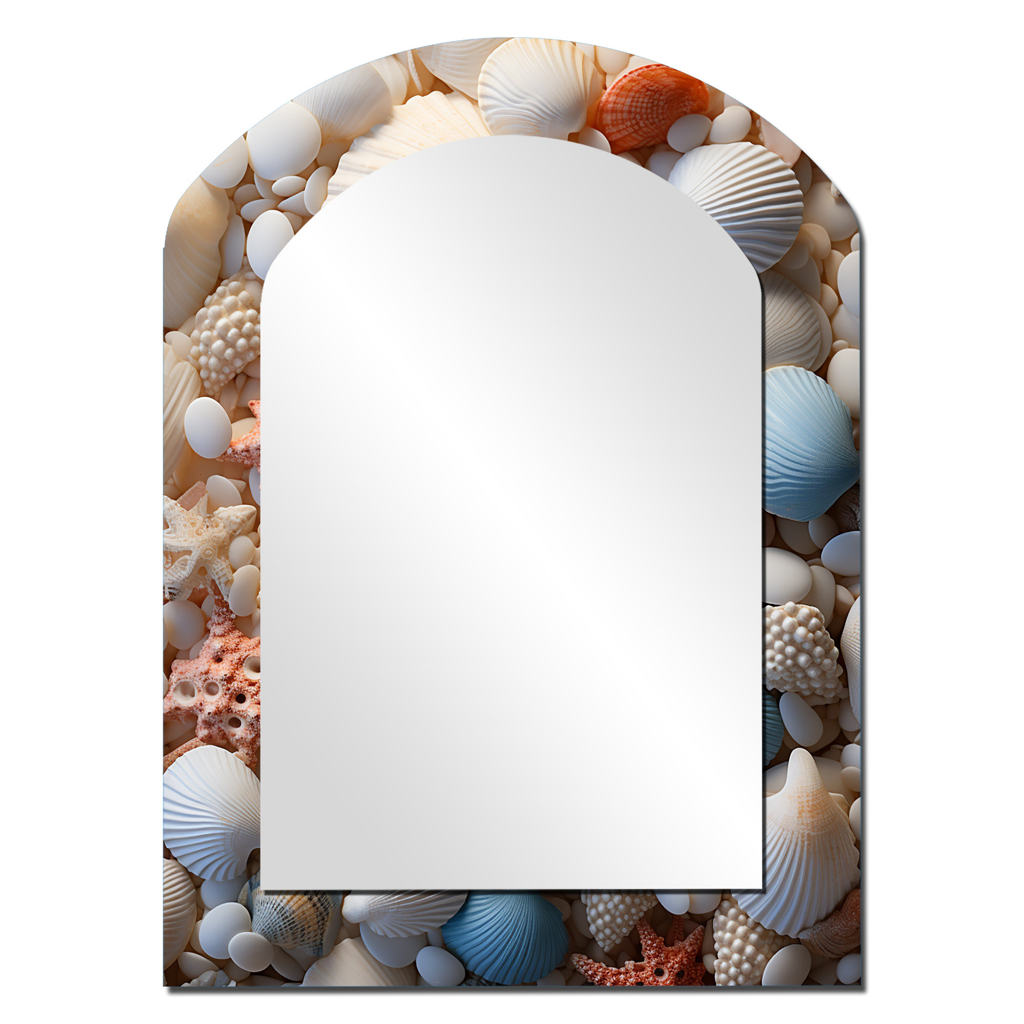 Dovecove Beach Photo Seashell Collage II - Beige Arch Wall Mirror Decor ...