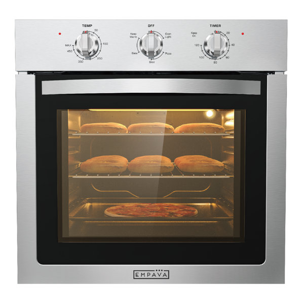 Empava 24" 2.3 Cubic Feet Electric Convection Wall Oven with Soft Close ...