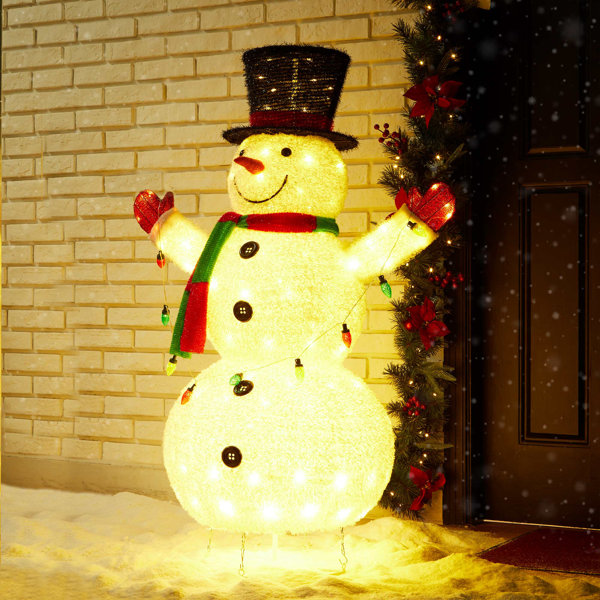 The Holiday Aisle® 47.25"H Lighted Christmas 3D Foldable Fabric Snowman ...