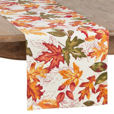 August Grove® Tyree Embroidered Leaves Autumn Table Runner | Wayfair