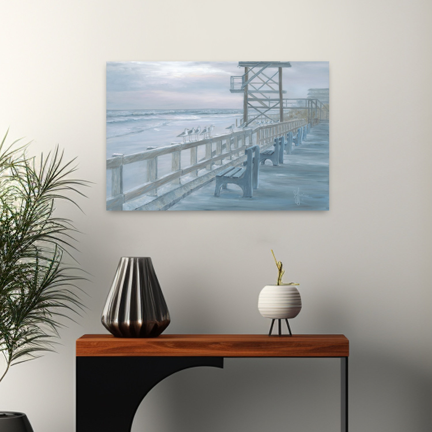 Dovecove Dawn Patrol Abstract Seagull Bird Coastal Landscape Art | Wayfair