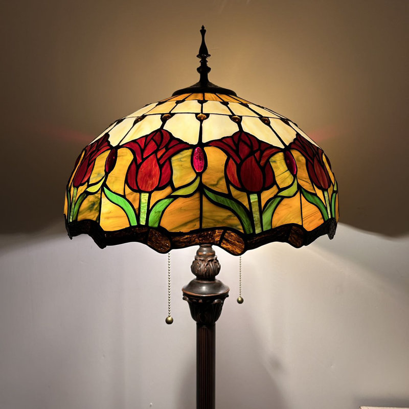 Fleur De Lis Living Shela Tiffany Floor Lamp Stained Glass Red Tulips ...