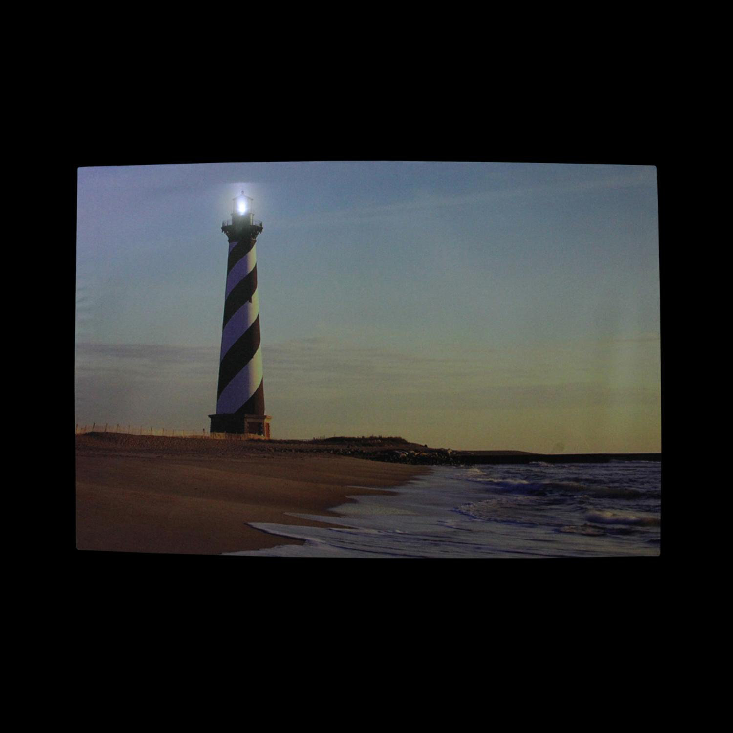 Northlight LED Lighted Lighthouse Seaside Beach Scene Canvas Wall Art ...
