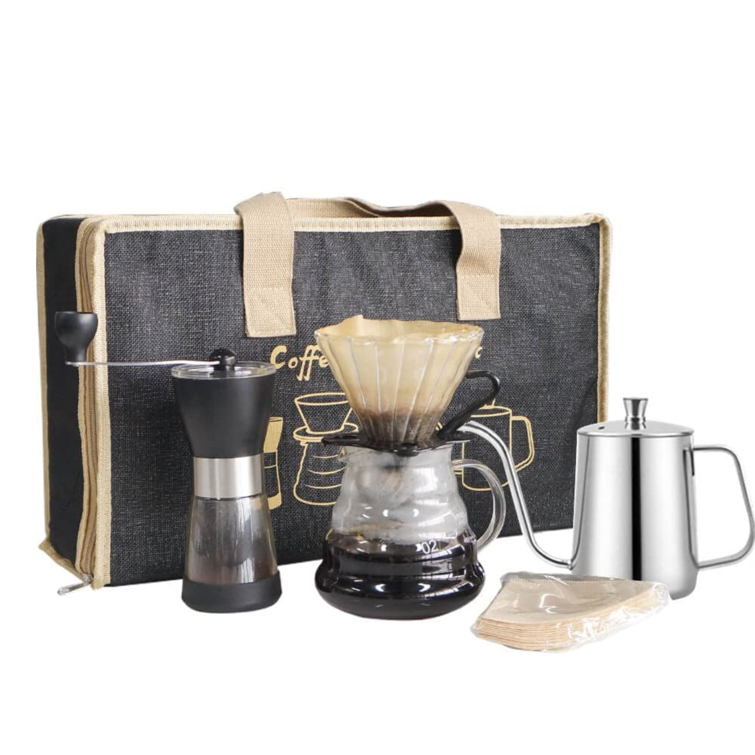 Stack man Pour Over Coffee Maker Set With Black Gooseneck Kettle Wooden ...