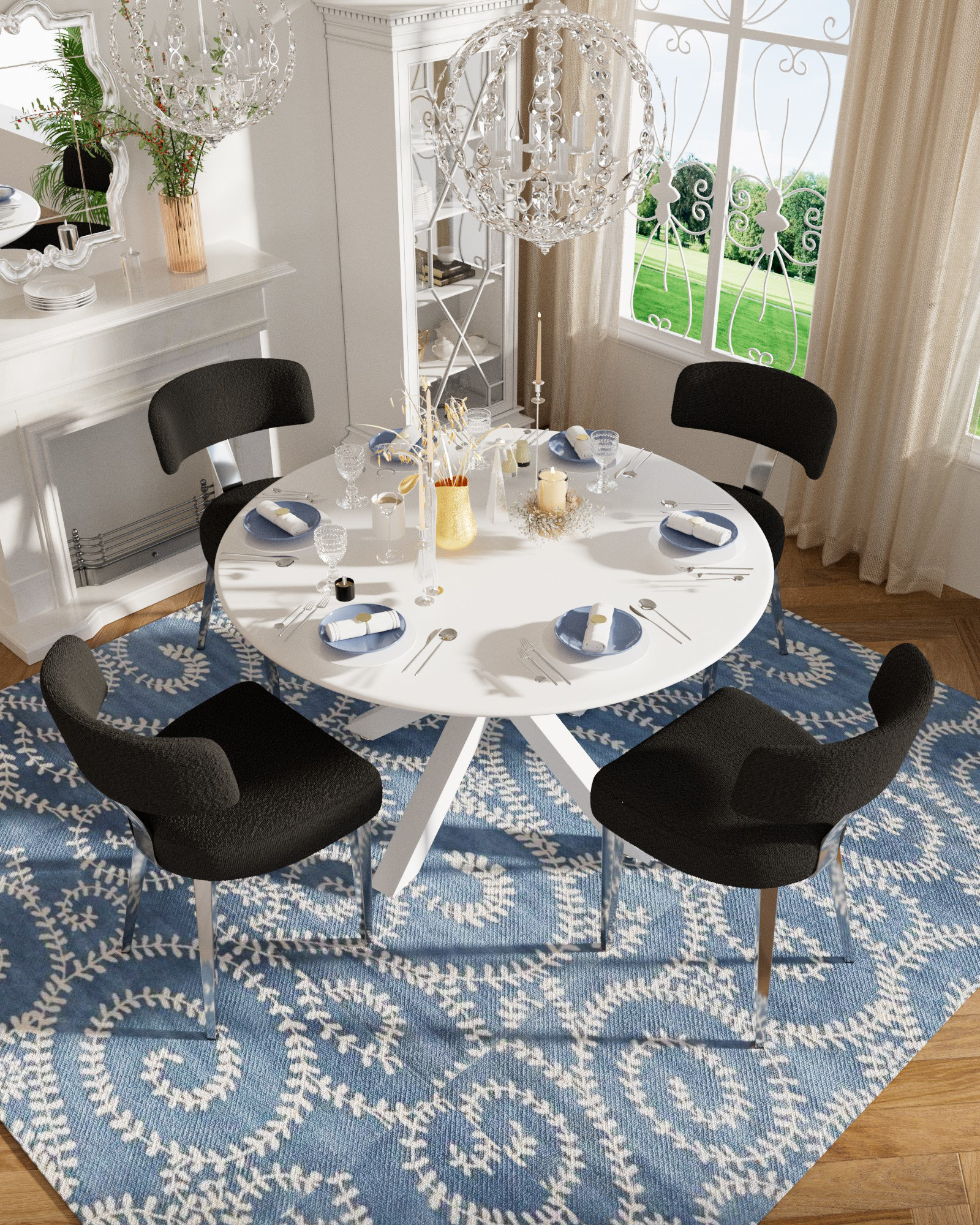 Ivy Bronx Pedestal Dining Set, 42'' Round Dining Table and Teddy Dining ...