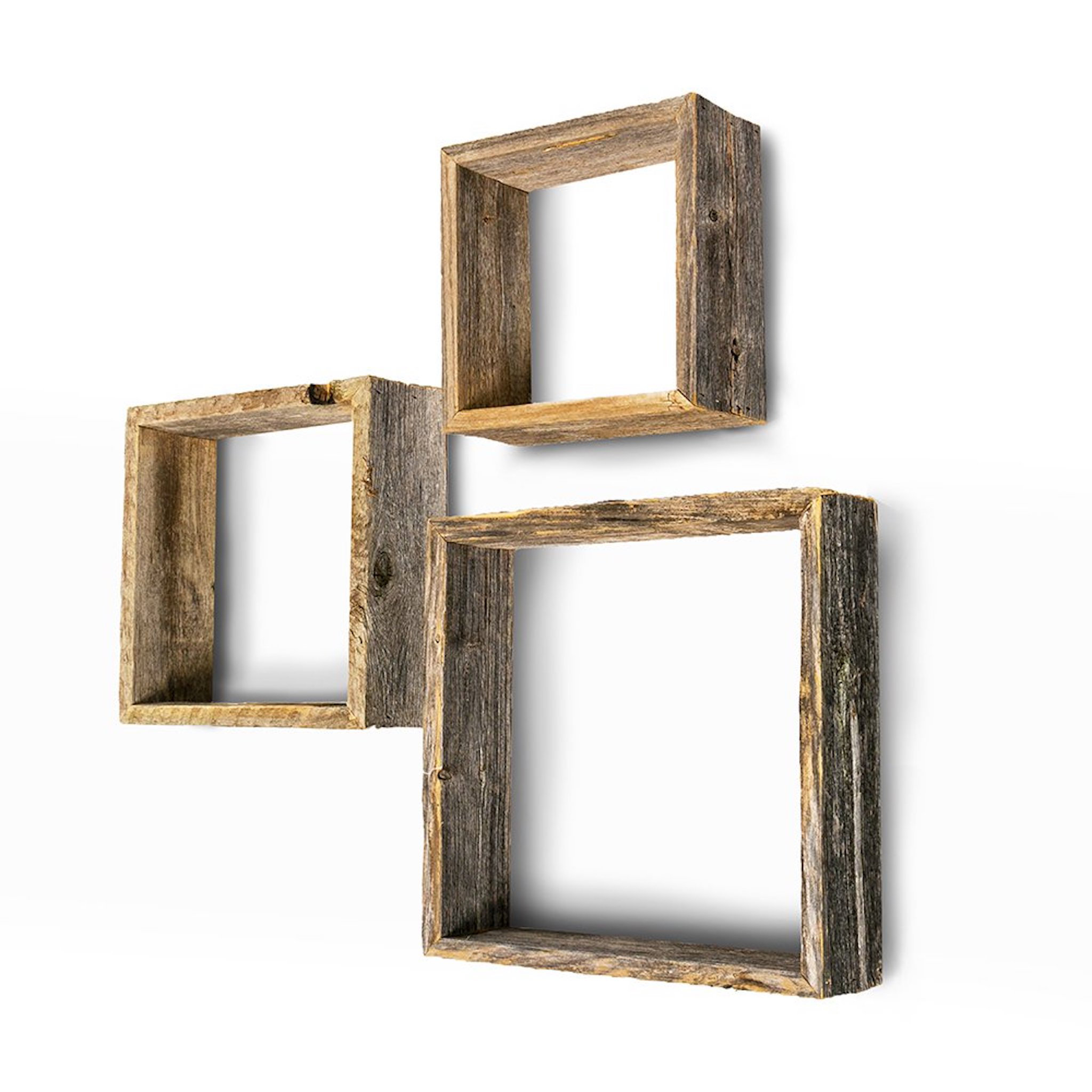 Gracie Oaks Rustic Farmhouse Set Of 3 Square Shadow Box Shelves | Wayfair