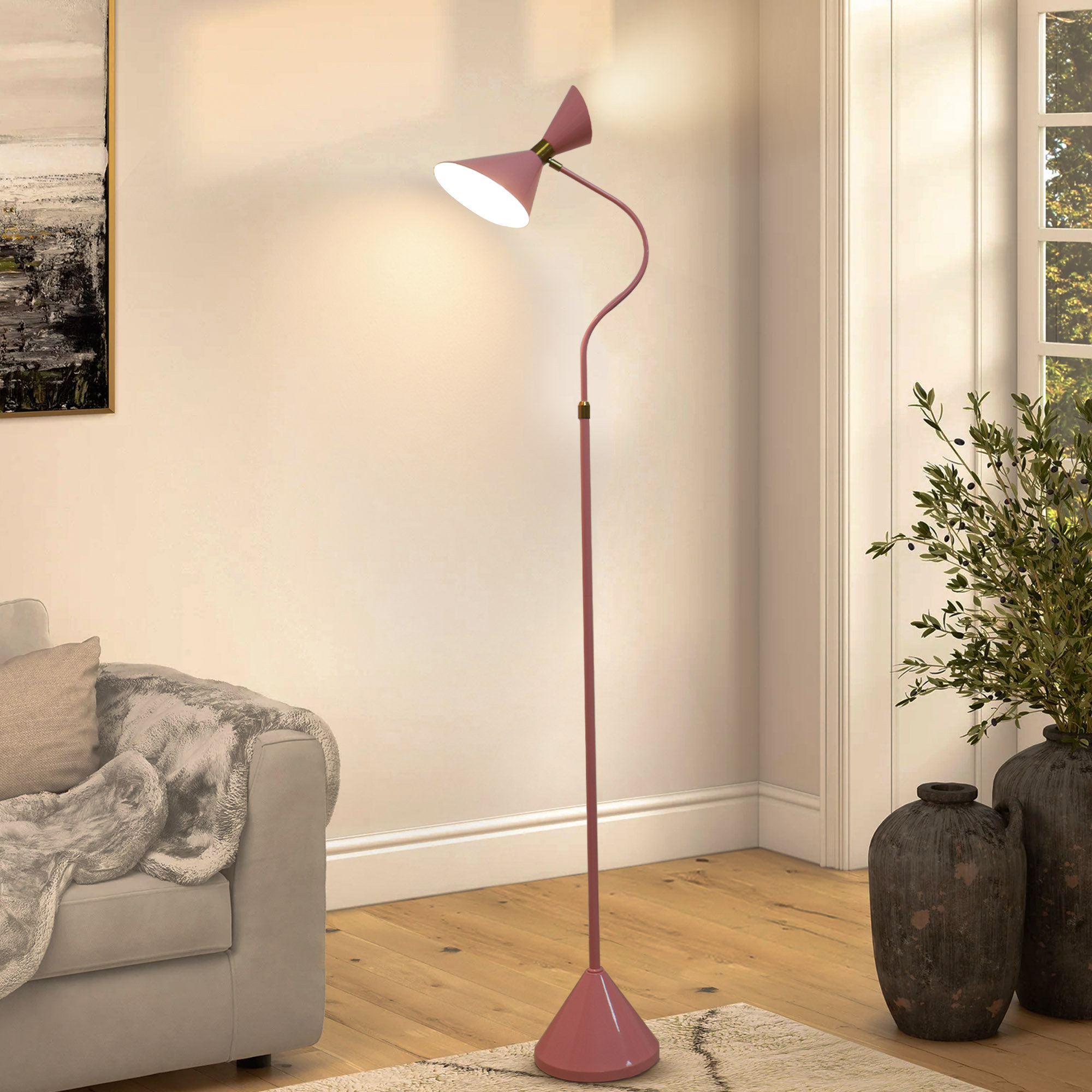 Wrought Studio Industrial Metal Gooseneck Floor Lamp With 2 LED Bulbs ...