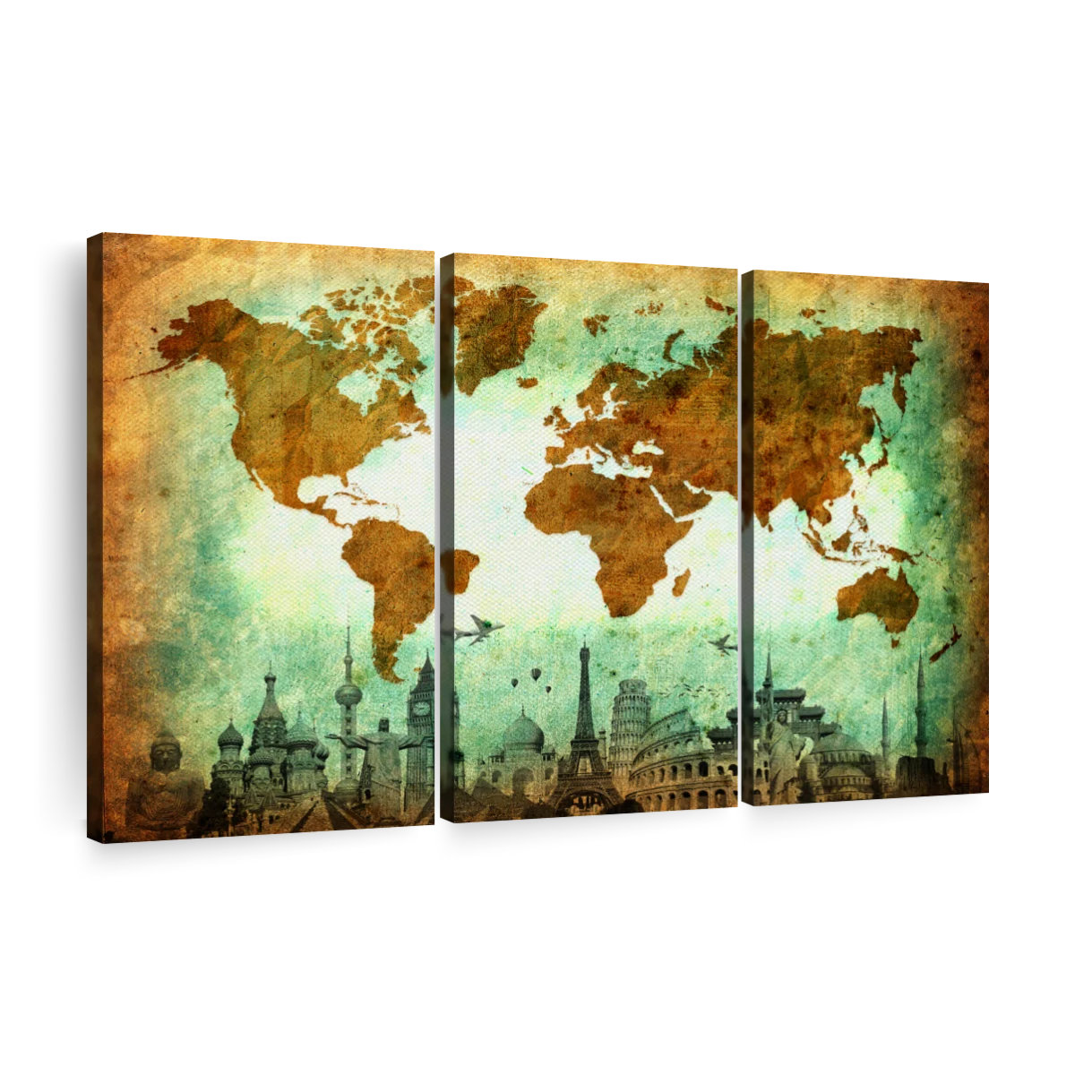17 Stories World Map Stained World Map Multi Piece Canvas Print On ...