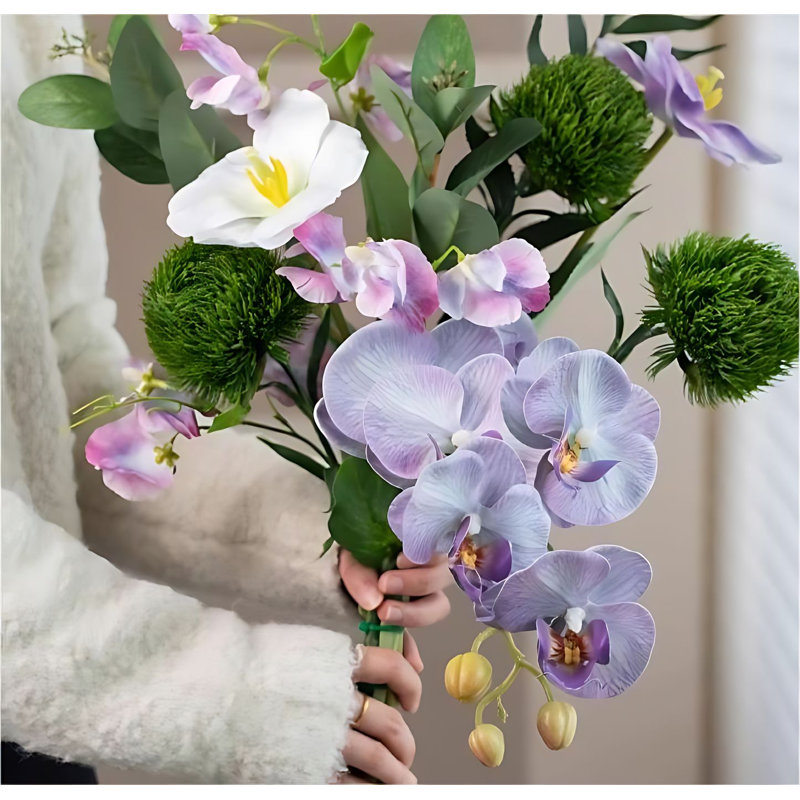 Primrue Fabric Orchid Arrangement in Vase | Wayfair