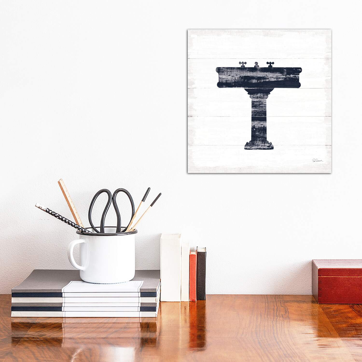 East Urban Home Shiplap Bath II Navy by Sue Schlabach - Print | Wayfair