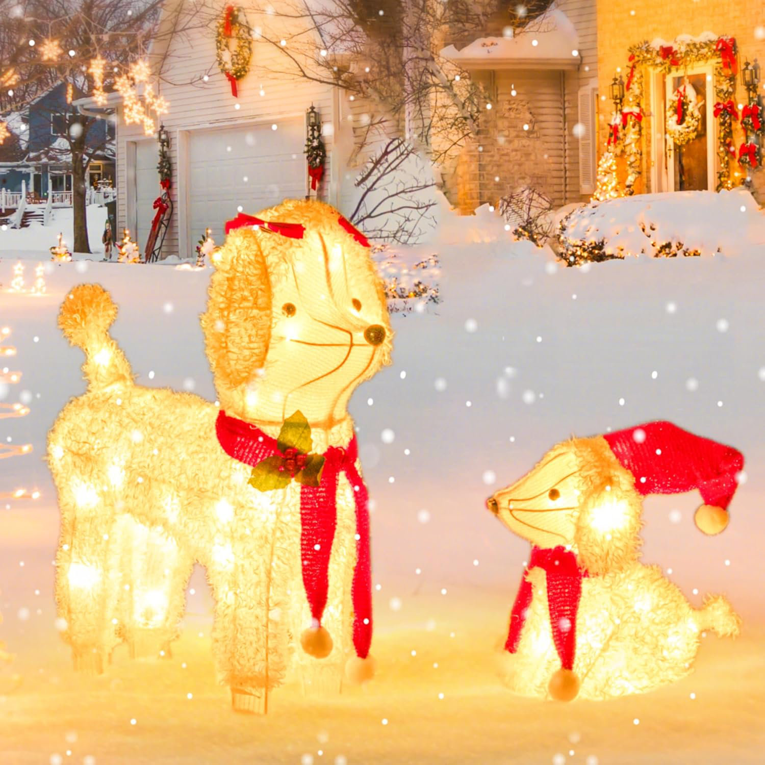 The Holiday Aisle® 2-Piece Christmas Lighted Dogs, 3D Xmas Light-up ...