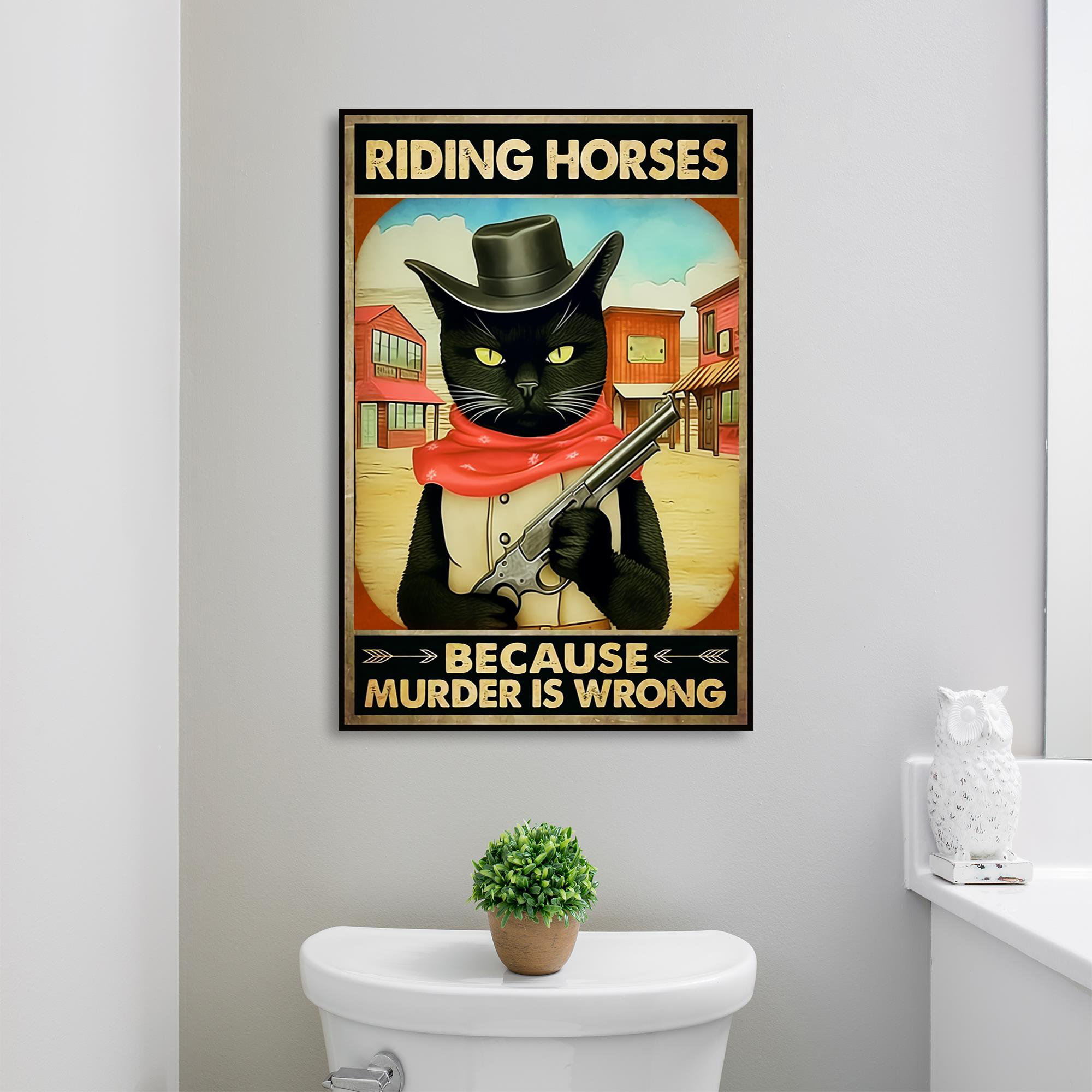 Trinx Black Cat Riding Horses - Wrapped Canvas Graphic Art | Wayfair