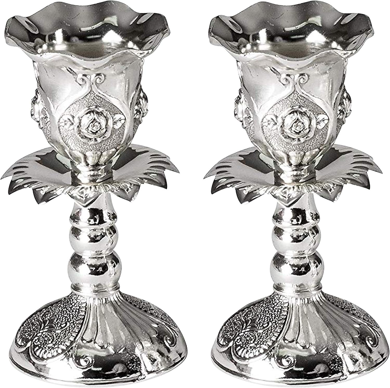House of Hampton Silver Plated Candlesticks - 2 Pack Set - Pair Of 4 ...