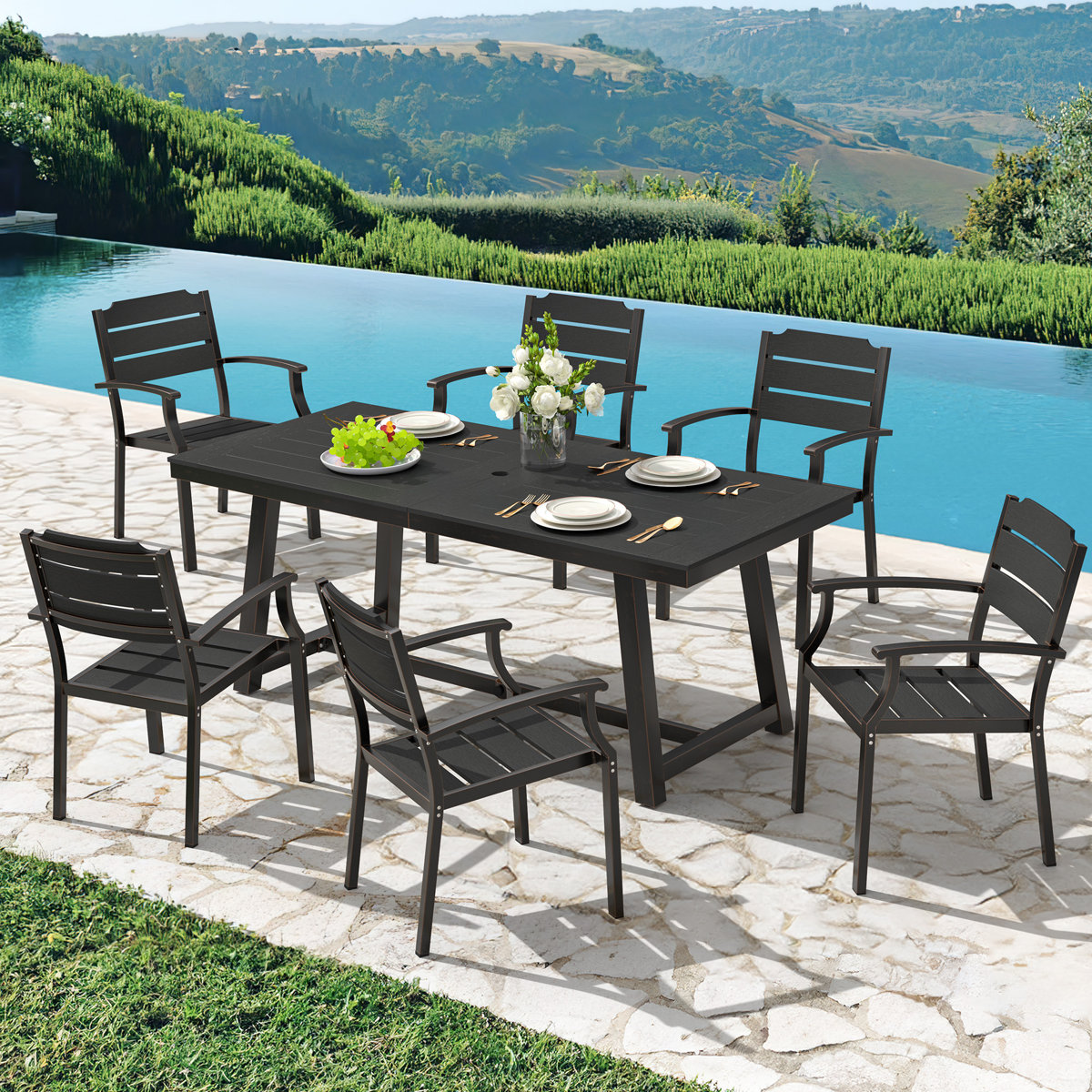 17 Stories Rectangle 70" Outdoor Patio Dining Table For 6, HDPS All ...