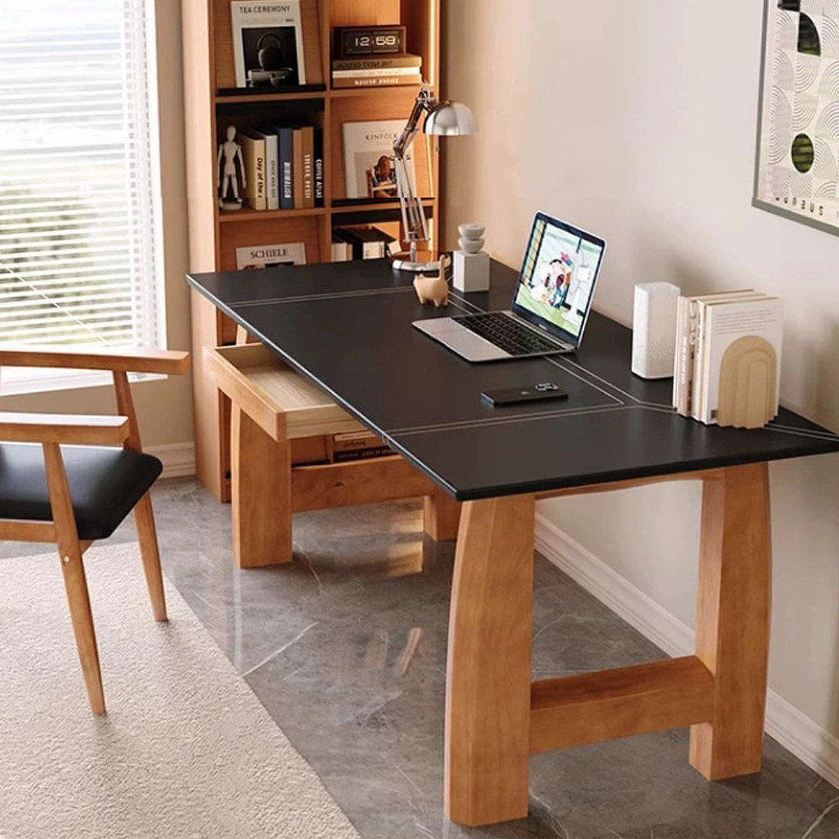 Cozynest 70.87" Black+Cherry Rectangular Solid + Manufactured Wood ...